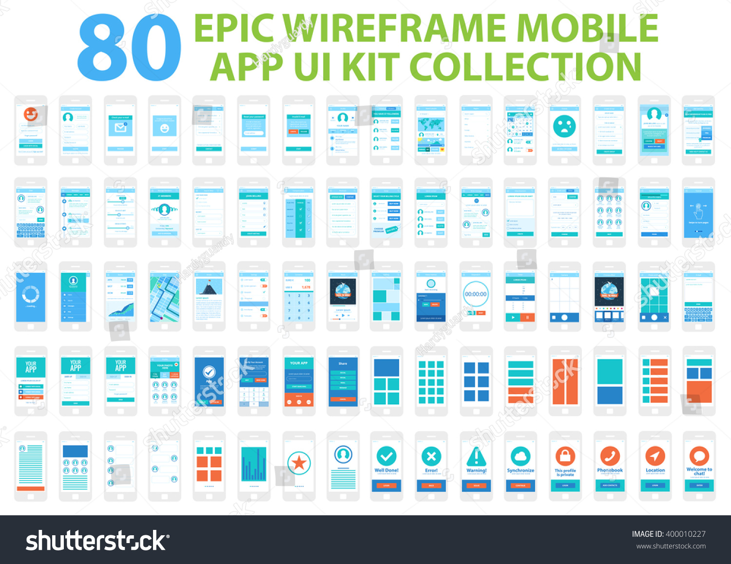 Epic Wireframe Mobile App Ui Kit Stock Vector (Royalty Free) 400010227