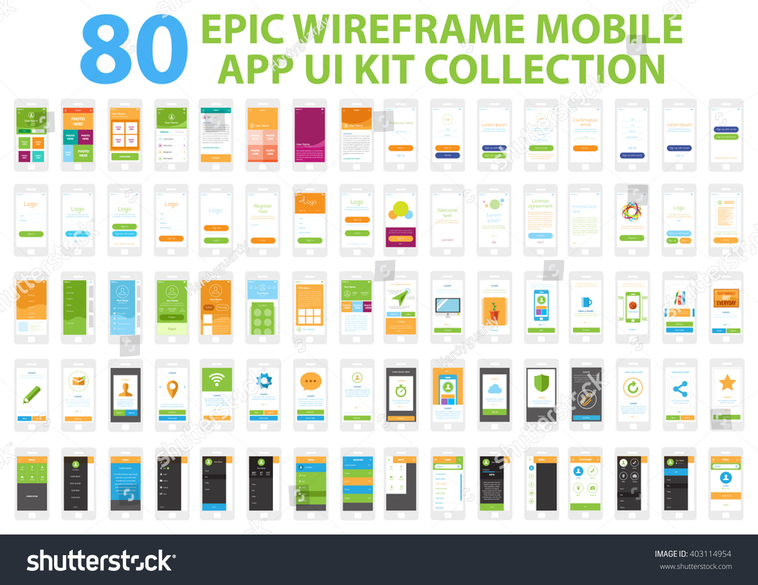 Epic Wireframe Mobile App Ui Kit Stock Vector (Royalty Free) 403114954