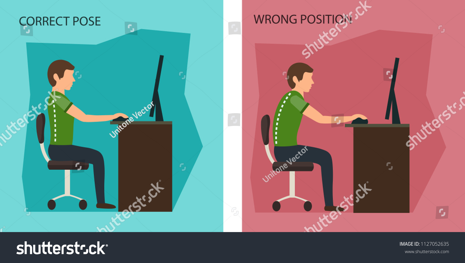 Ergonomic Wrong Correct Sitting Posture Healthy Stock Vector (Royalty ... Ergonomic Wrong Correct Sitting Posture Healthy Stock Vector (Royalty ...