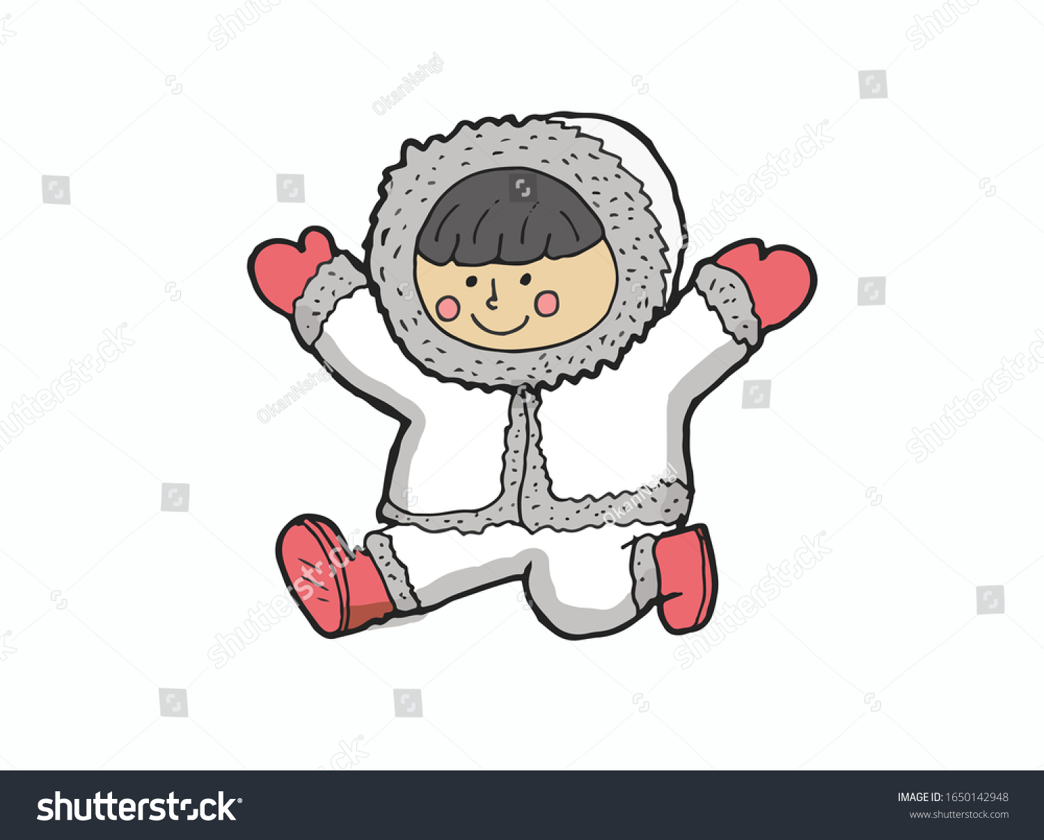 Eskimo Child Running Cartoon Vector Illustration: เวกเตอร์สต็อก (ปลอด ...