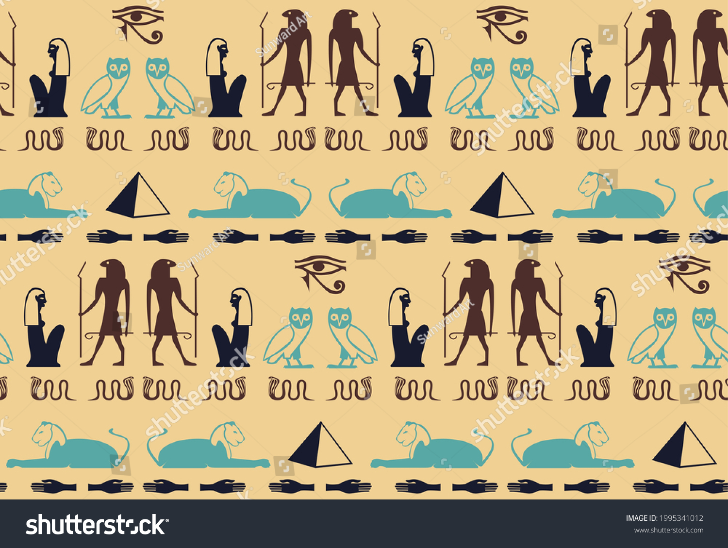 Ethnic Egyptian Hieroglyphics Script Elements Seamless Stock Vector ...