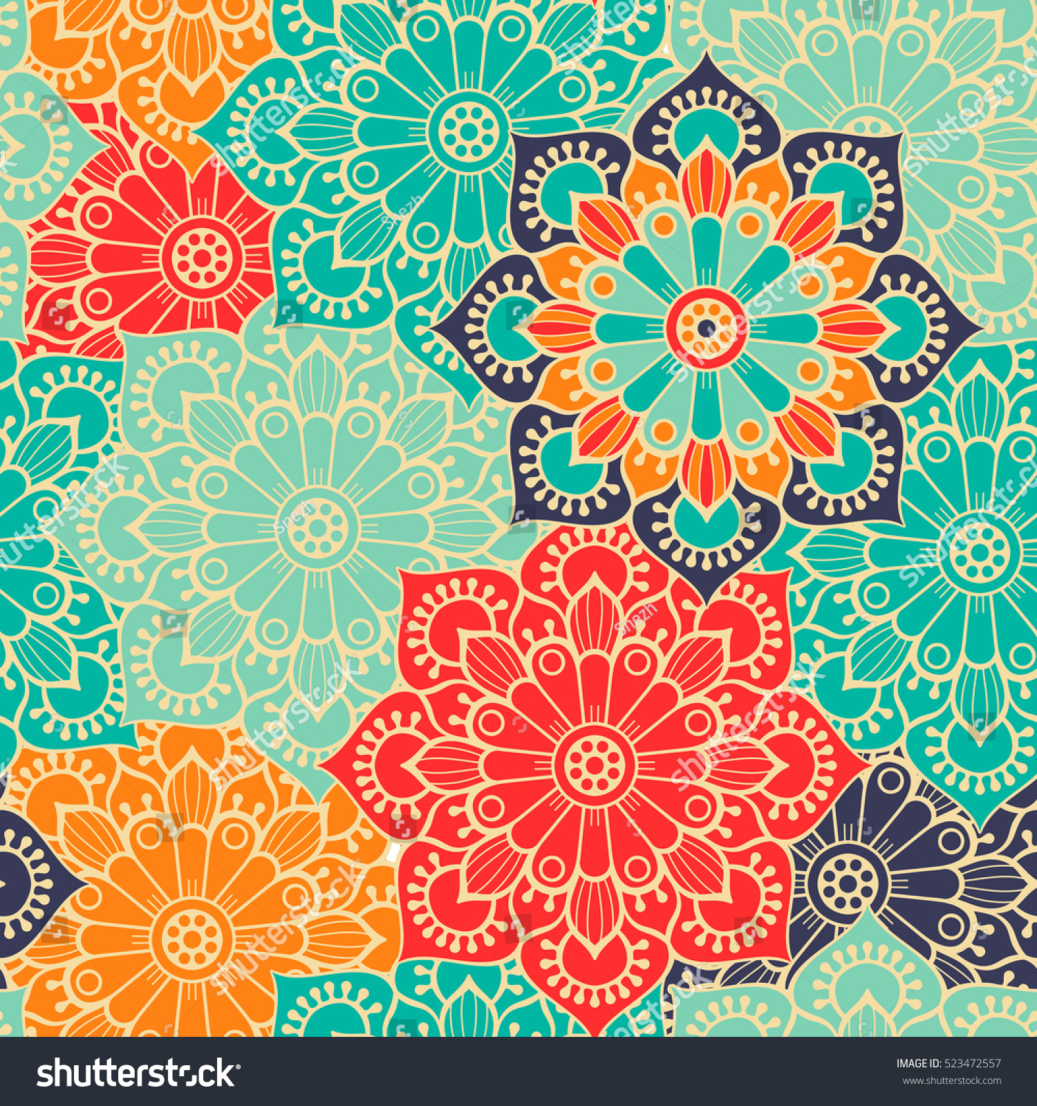 Ethnic Floral Seamless Pattern Stock Vector (Royalty Free) 523472557 ...