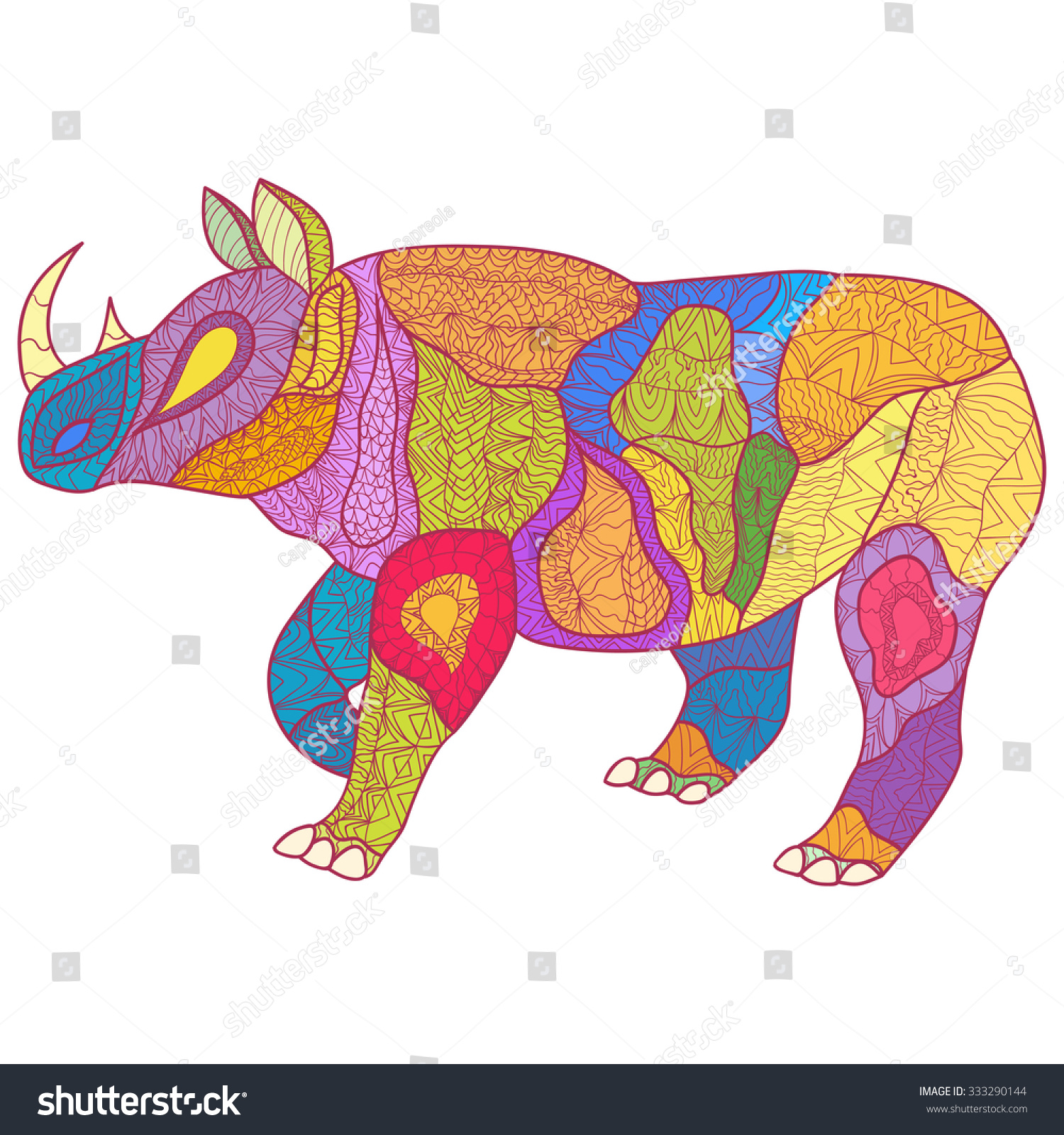 Ethnic Patterned Rhino Zentangle Patchwork Style Stock Vector (Royalty ...