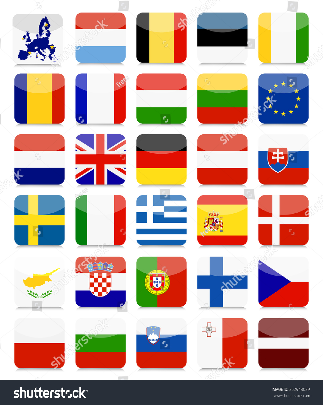 Eu Flags Flat Square Icon Set Stock Vector (Royalty Free) 362948039