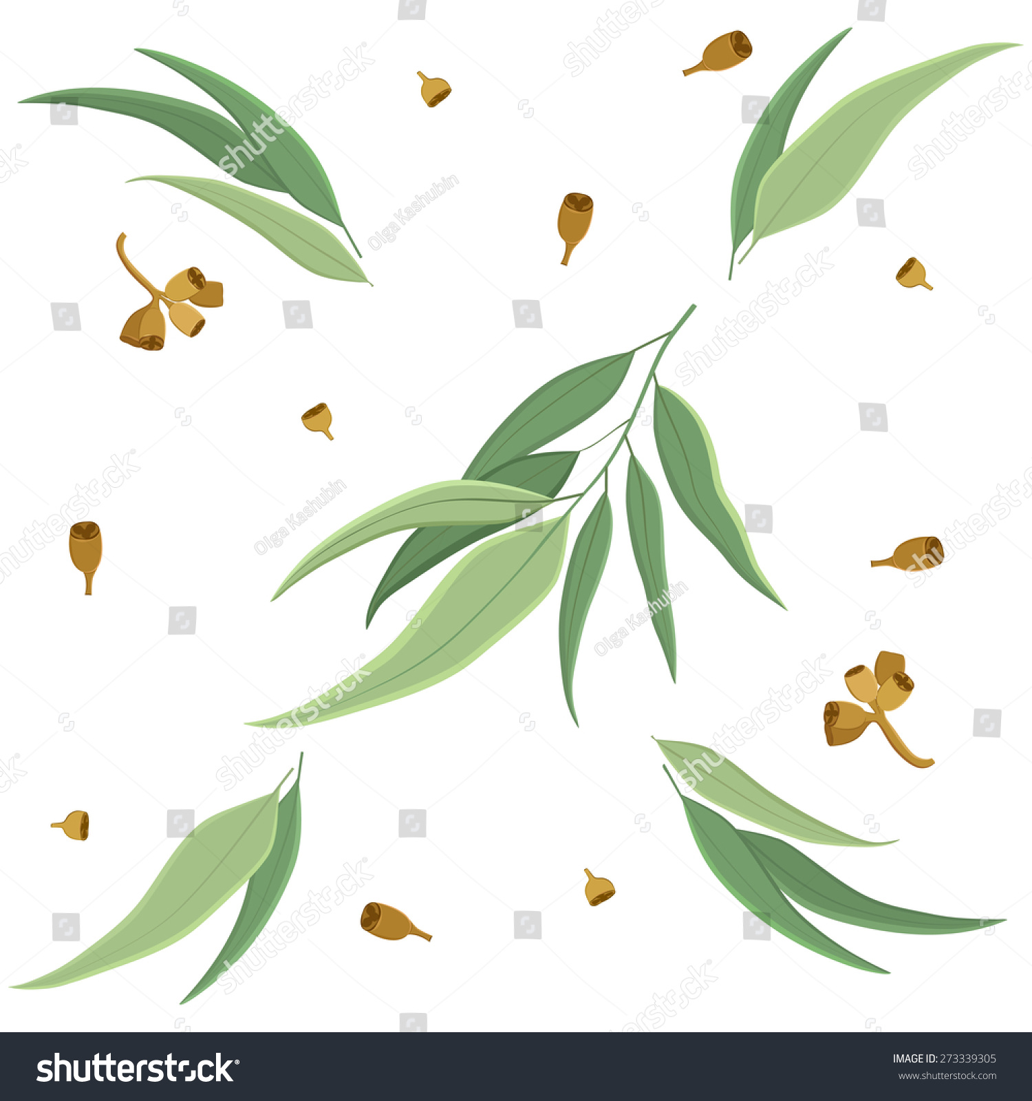 Eucalyptus Leaves Seeds Pattern Stock Vector (Royalty Free) 273339305 ...