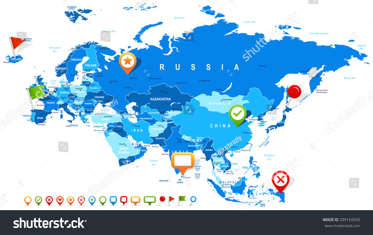 Eurasia Map Navigation Icons Illustration: vector de stock (libre de ...