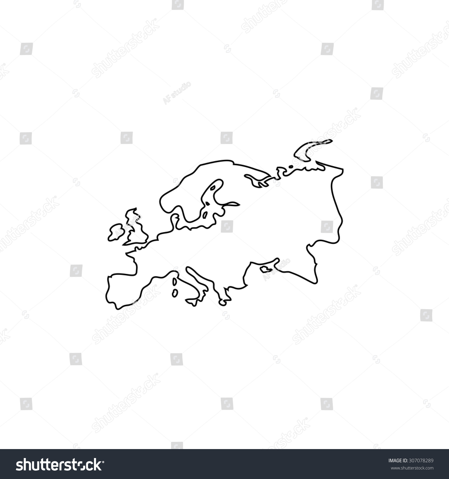 Eurasia Map Outline Black Simple Vector Stock Vector (Royalty Free ...