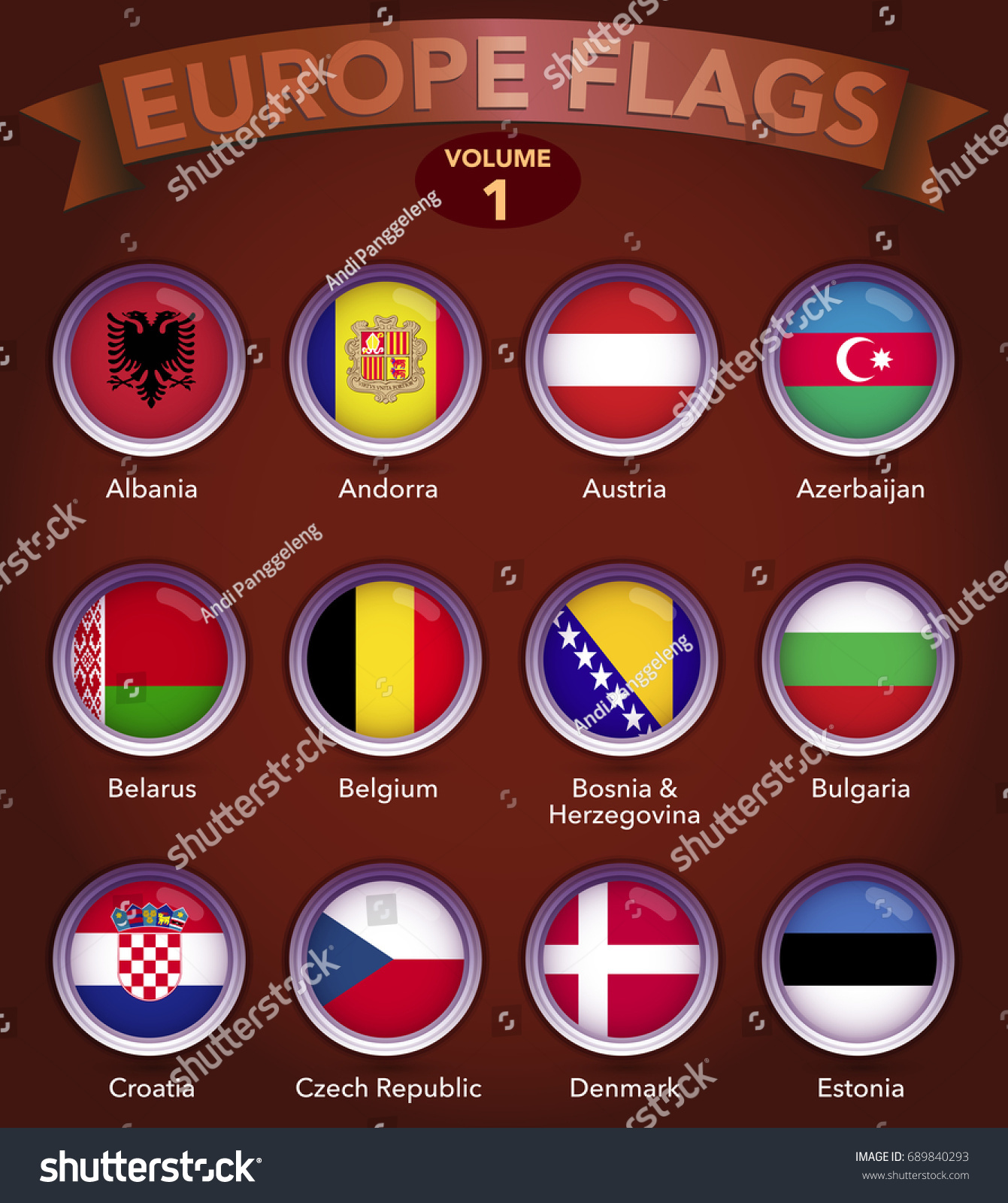 Europe Flags Round Shape Bevel Volume Stock Vector (Royalty Free ...