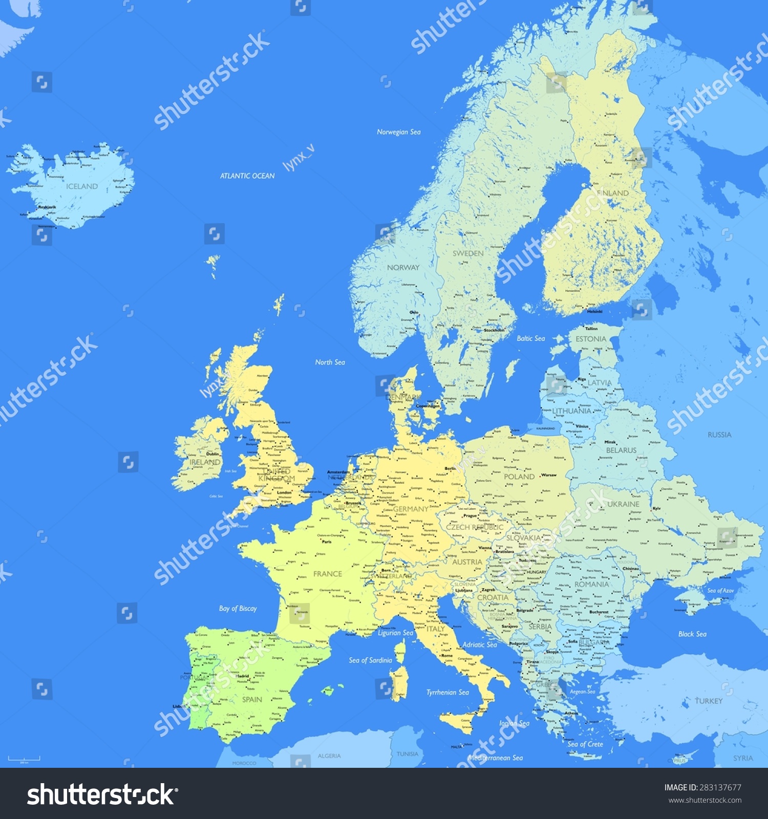Europe Map Color Stock Vector (Royalty Free) 283137677 | Shutterstock
