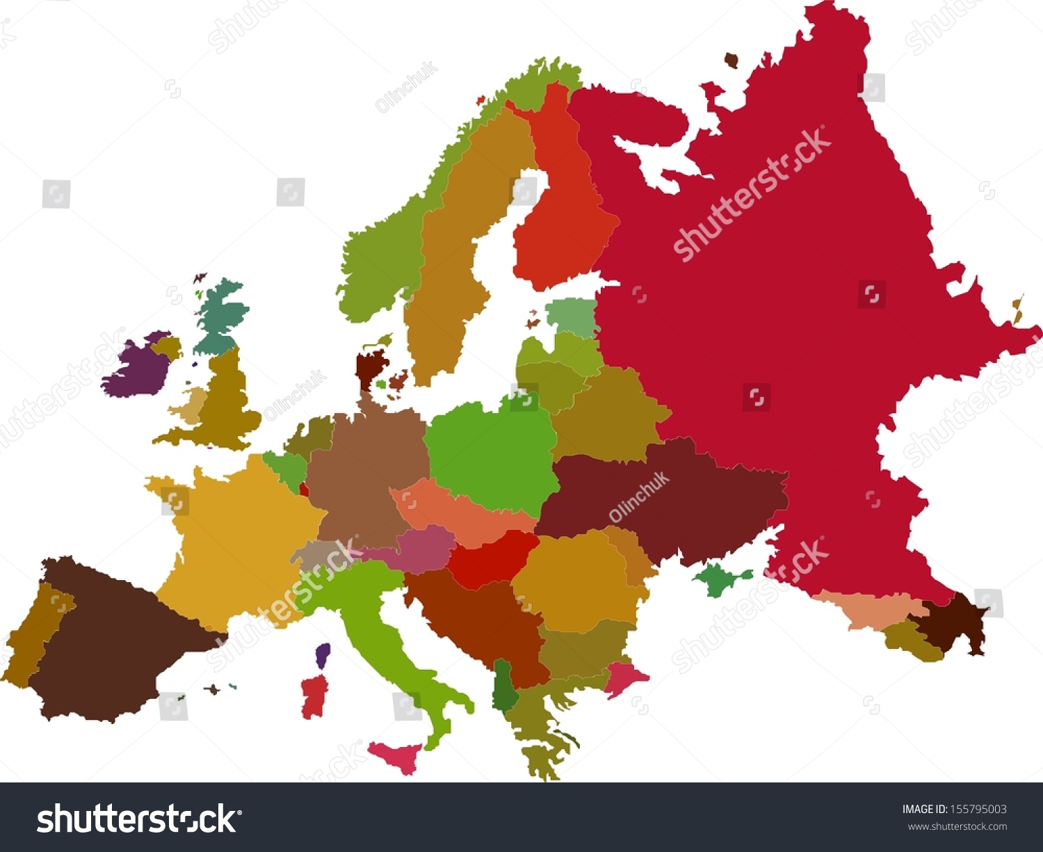 Europe Map Color Vector Image Stock Vector (Royalty Free) 155795003