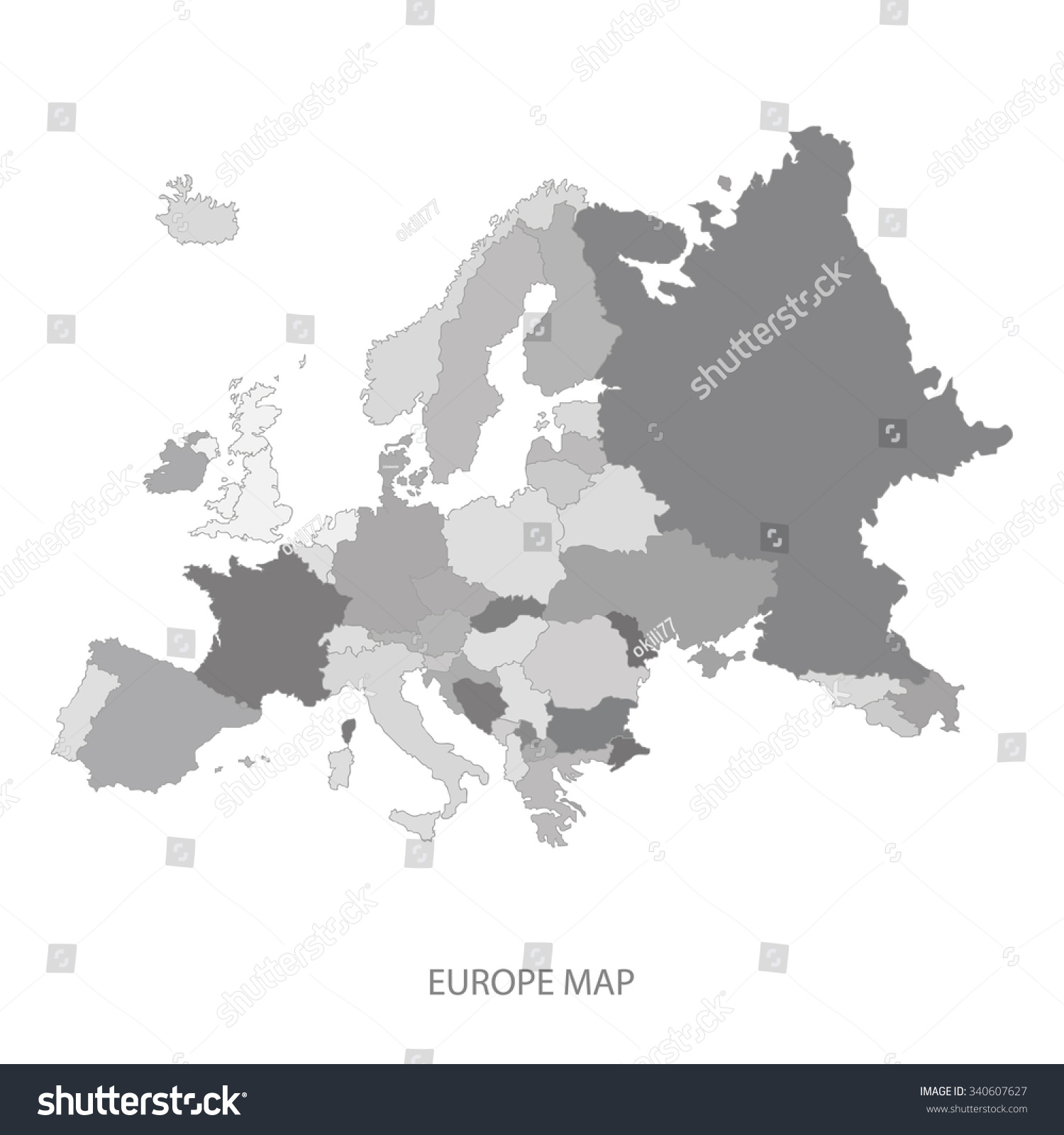 「Europe Map Greyscale」のベクター画像素材（ロイヤリティフリー） 340607627