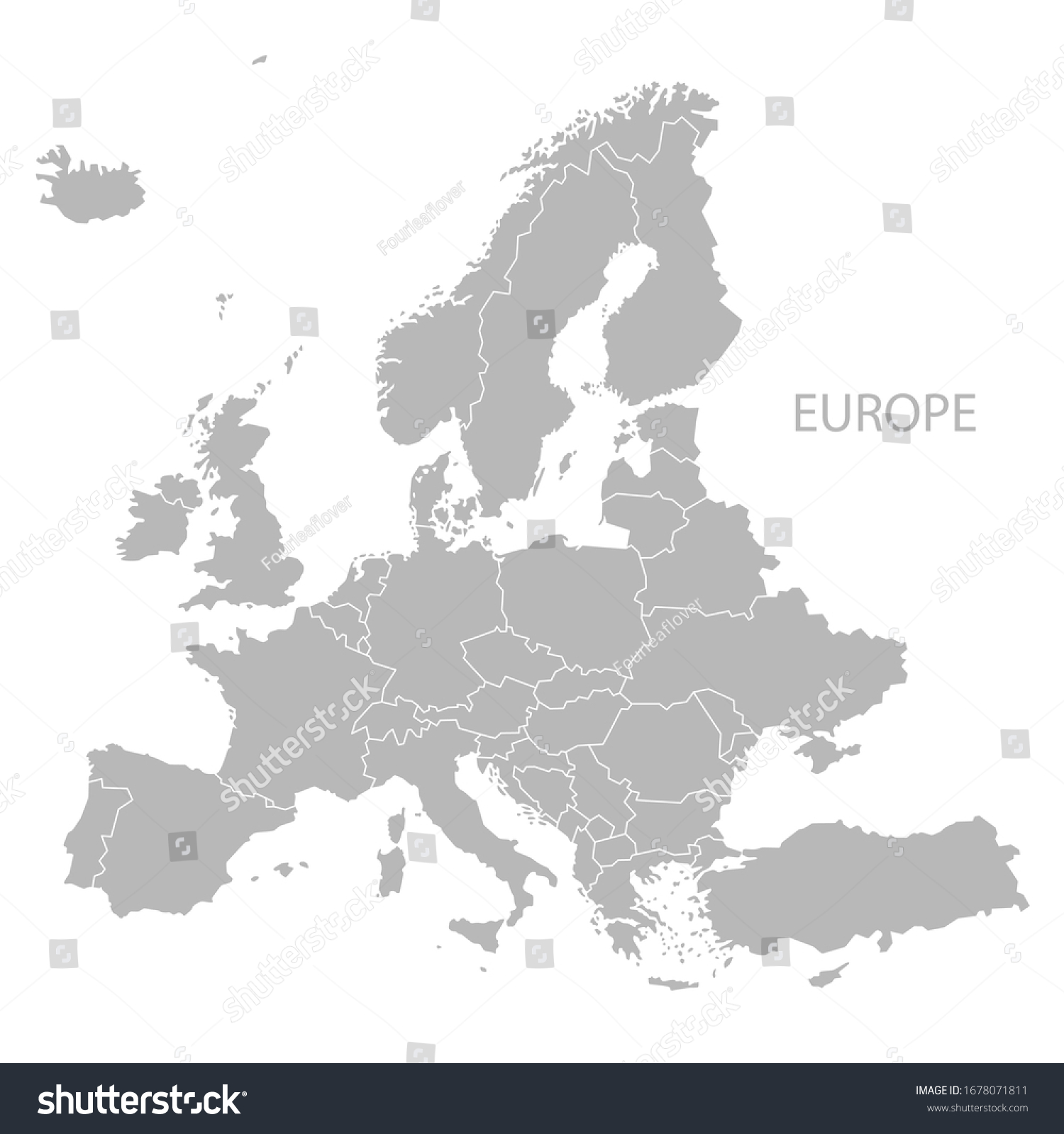Vektor Stok Europe Map Vector Country Borders (Tanpa Royalti ...