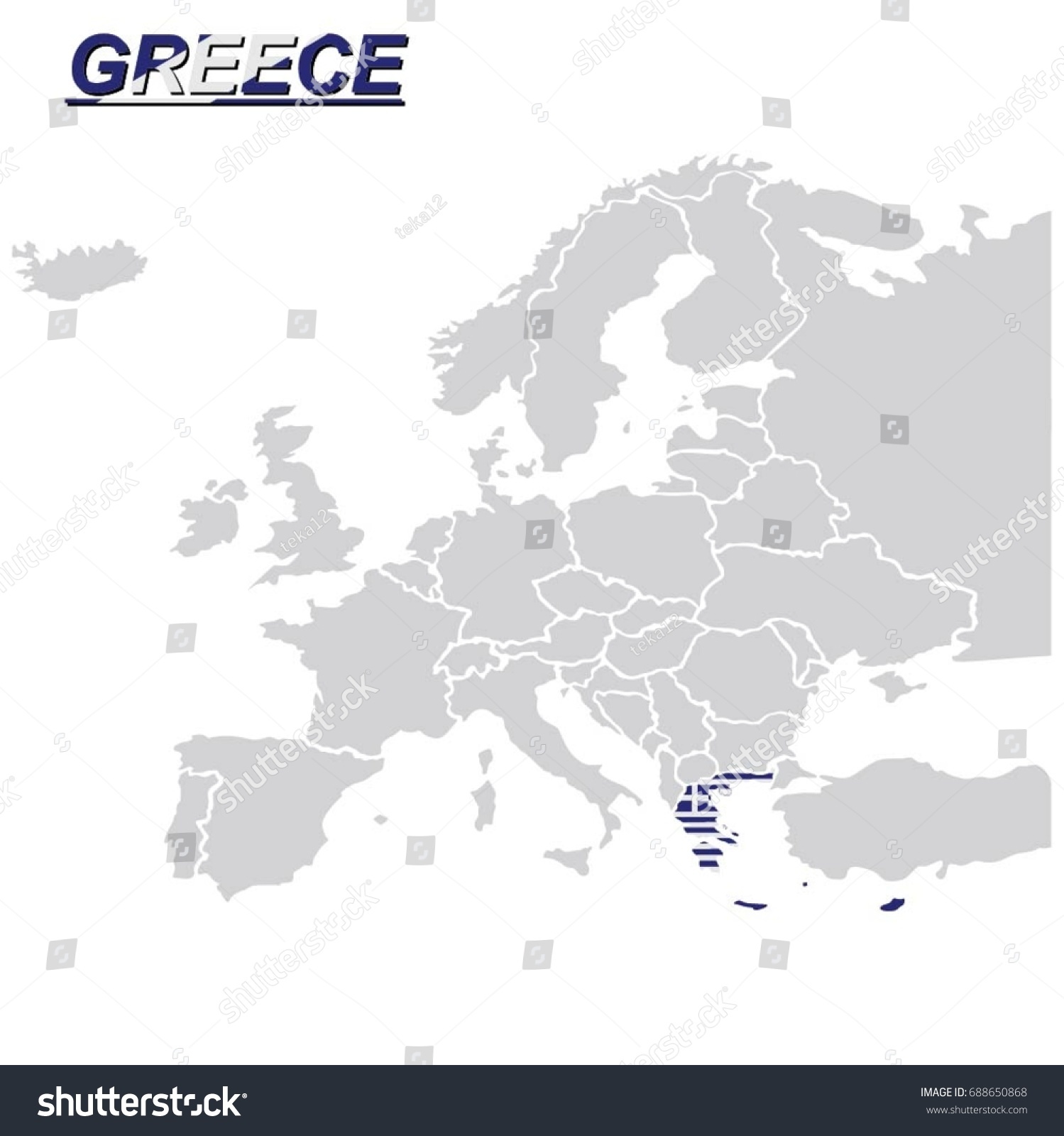 Europe Map Greece Vector: เวกเตอร์สต็อก (ปลอดค่าลิขสิทธิ์) 688650868