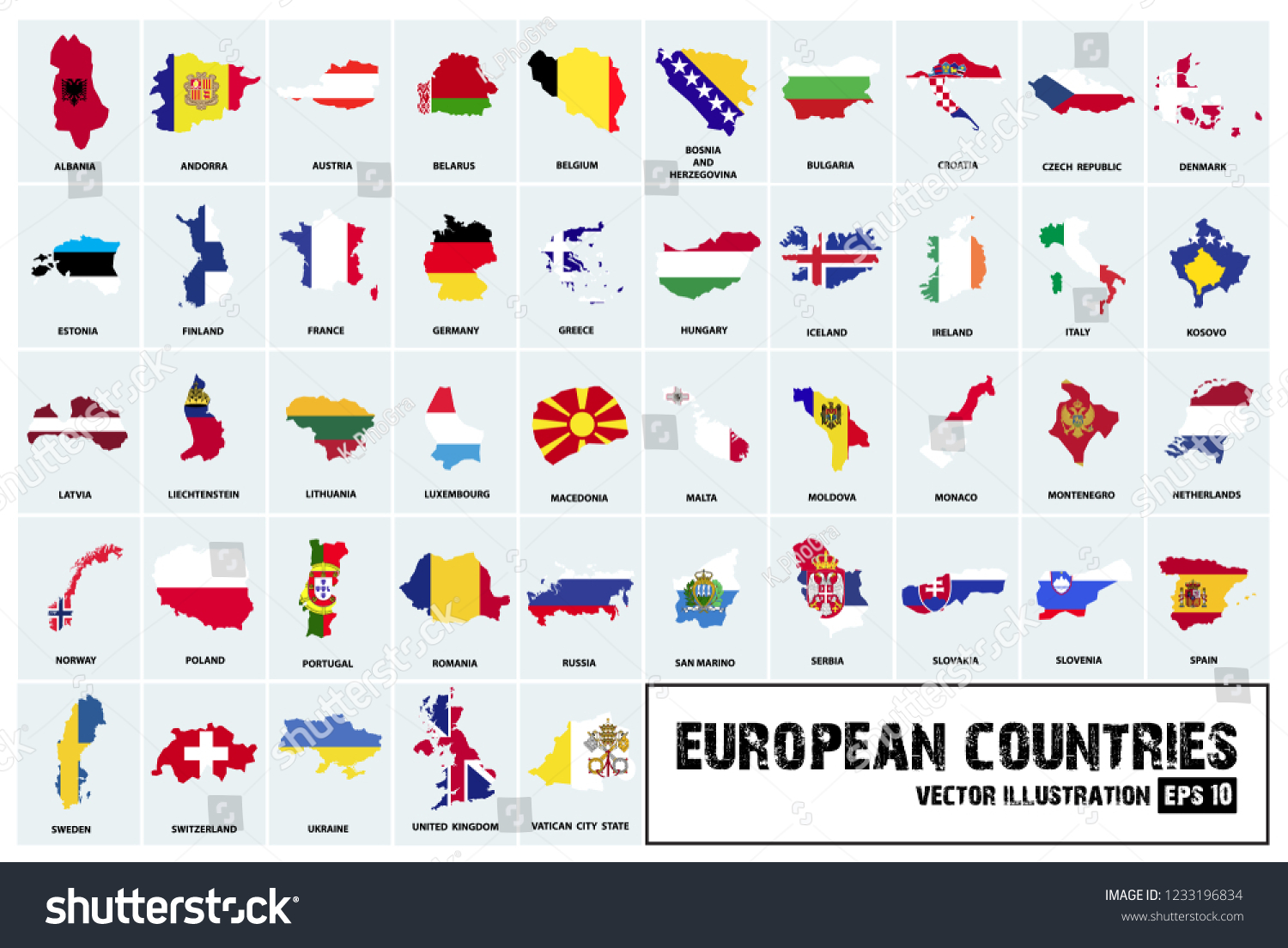 European Countries Flag Map Set Vector Stock Vector (Royalty Free ...