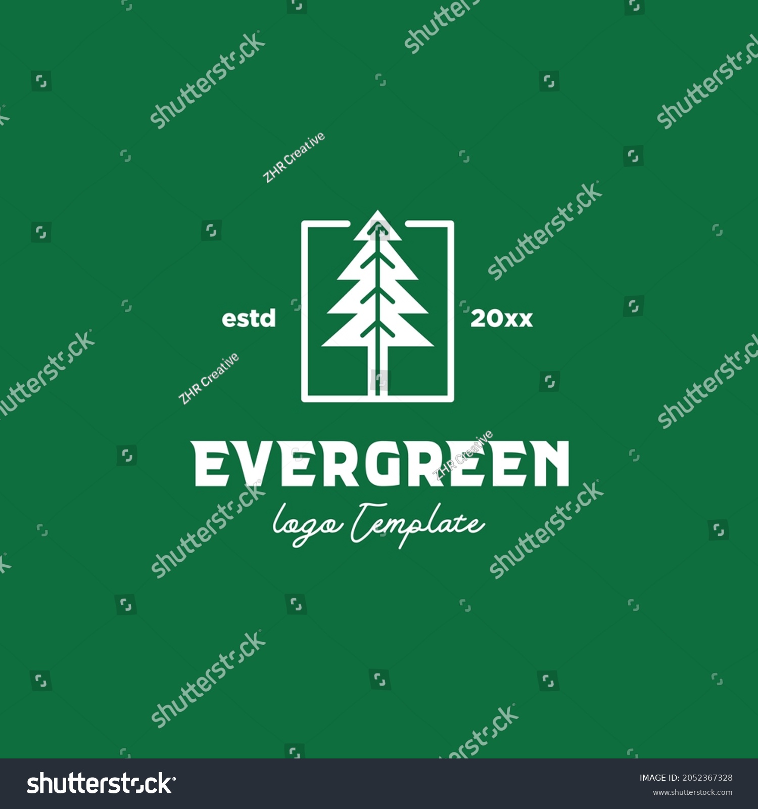 Evergreen Pine Tree Logo Icon Vector Stock Vector (Royalty Free) 2052367328