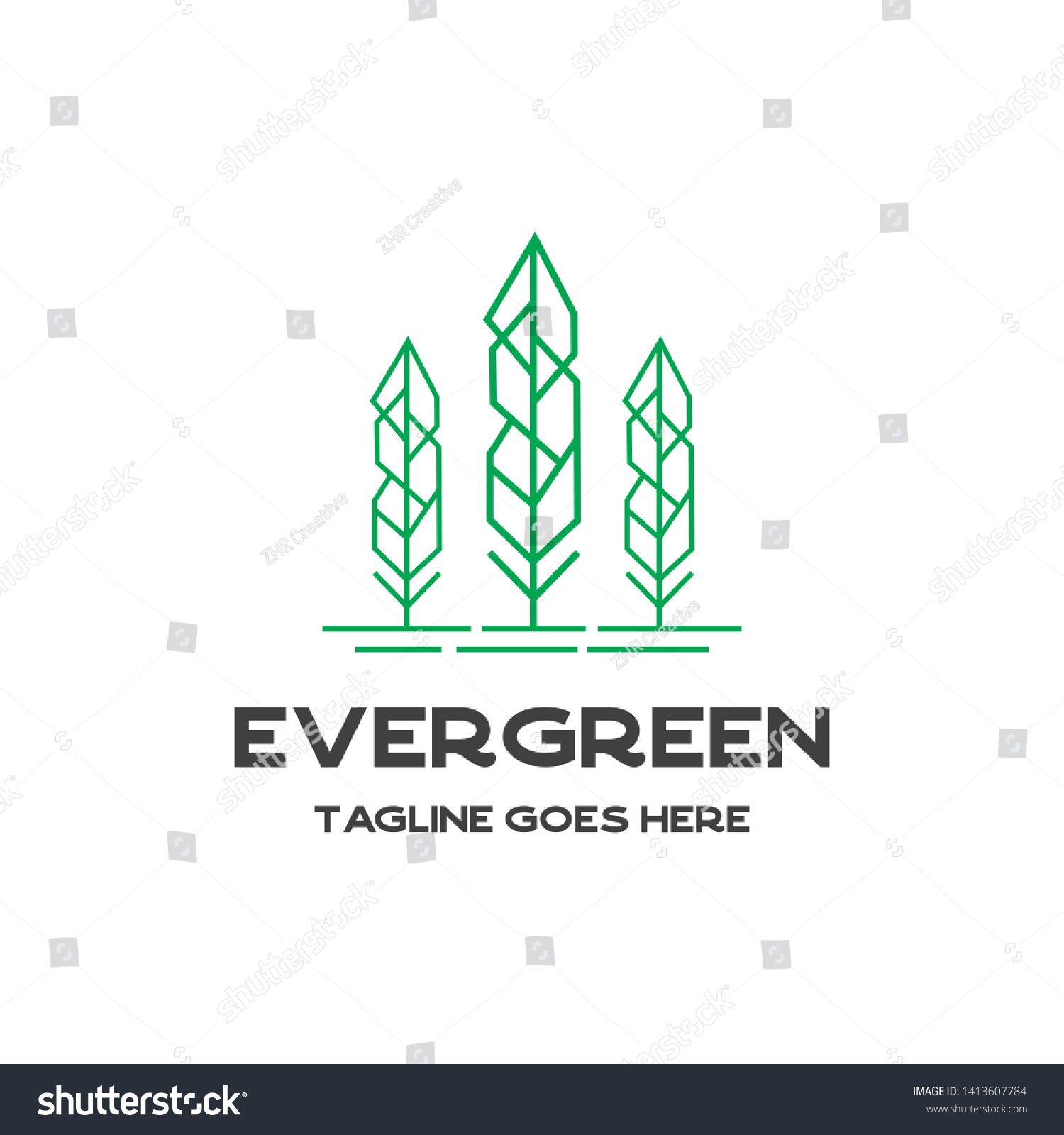 Evergreen Tree Mono Line Logo Icon Stock Vector (Royalty Free) 1413607784