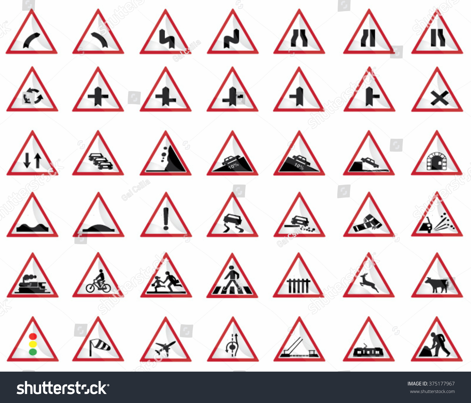 Every Triangular Road Warning Sign All Stock Vector 375177967 ...