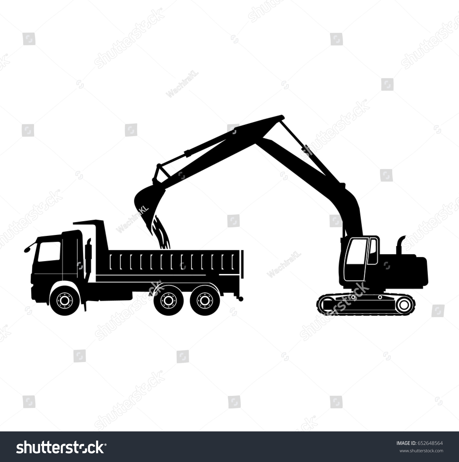 Excavator Loads Dump Truck Vector: เวกเตอร์สต็อก (ปลอดค่าลิขสิทธิ์ ...