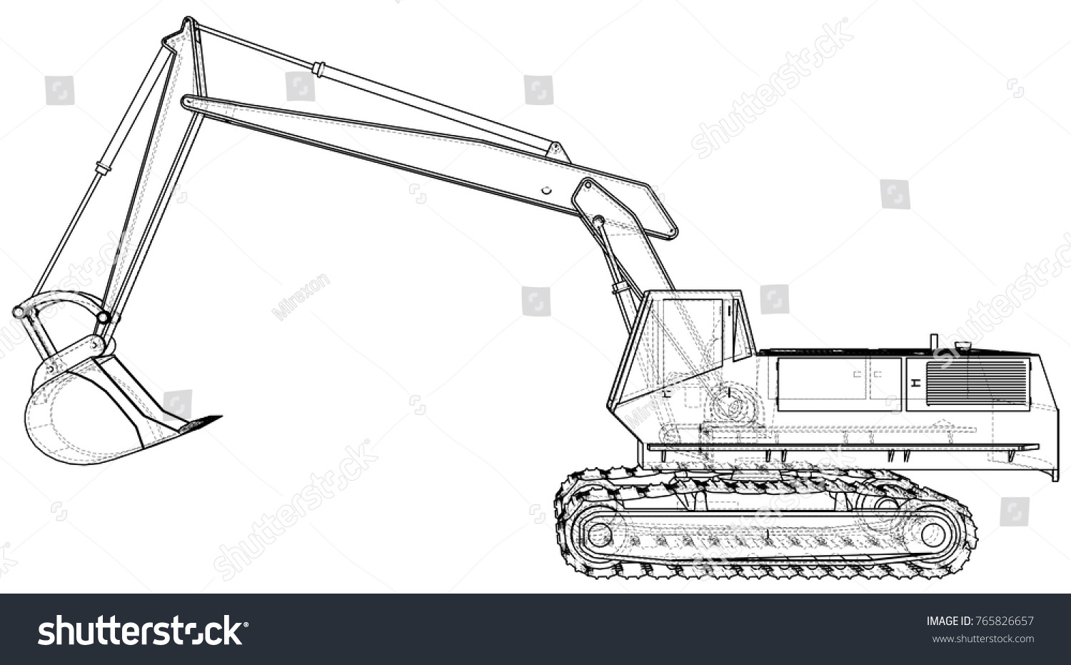 Excavator Technical Wireframe Vector Rendering 3d Stock Vector (Royalty ...