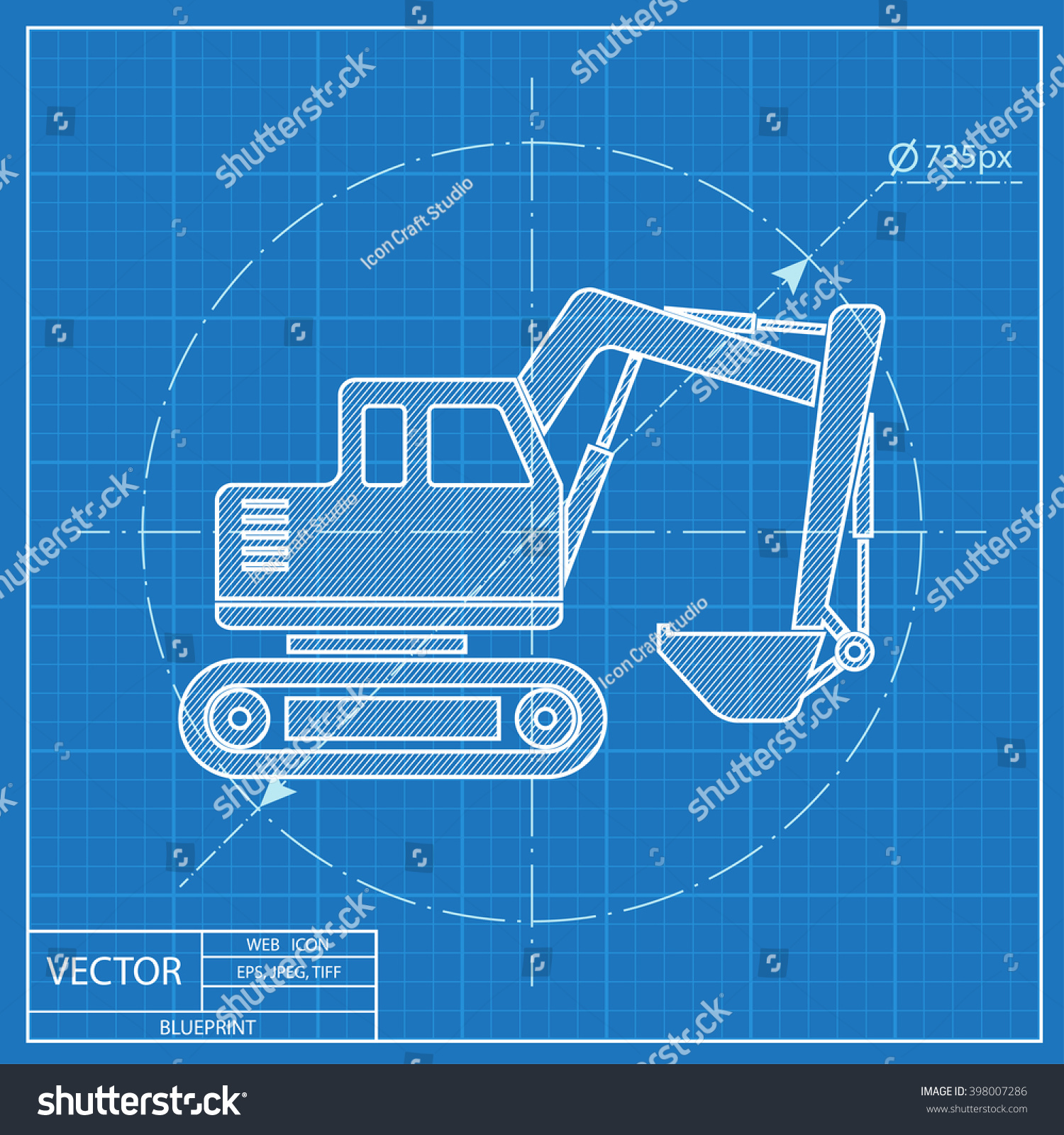 Excavator Vector Blueprint Icon Stock Vector (Royalty Free) 398007286