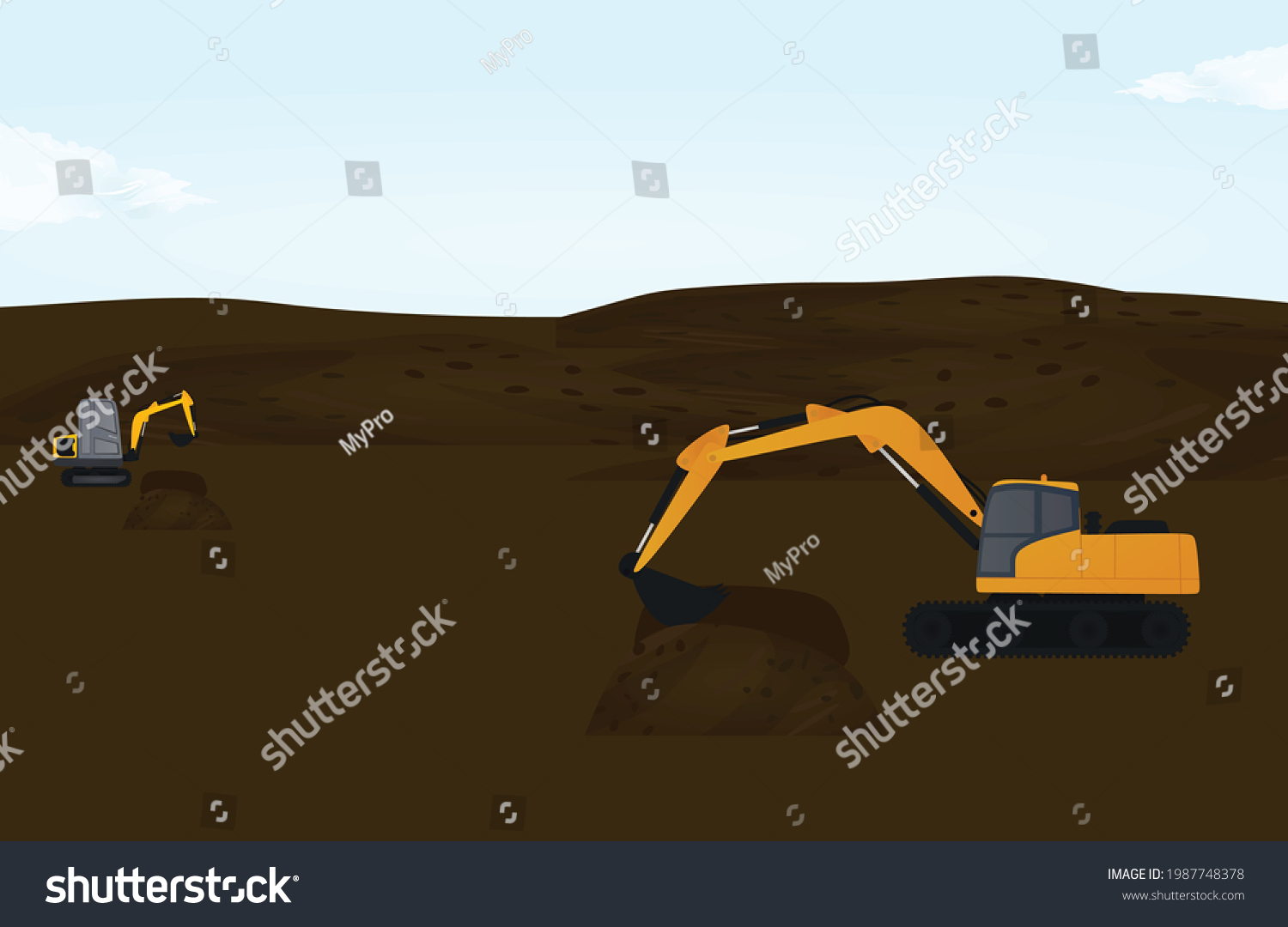 Excavators Work On Ground Field Vector Stock Vector (Royalty Free ...