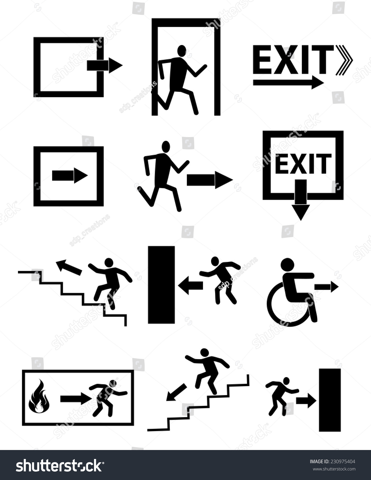 Exit Sign Icons Set Stock Vector (Royalty Free) 230975404 | Shutterstock