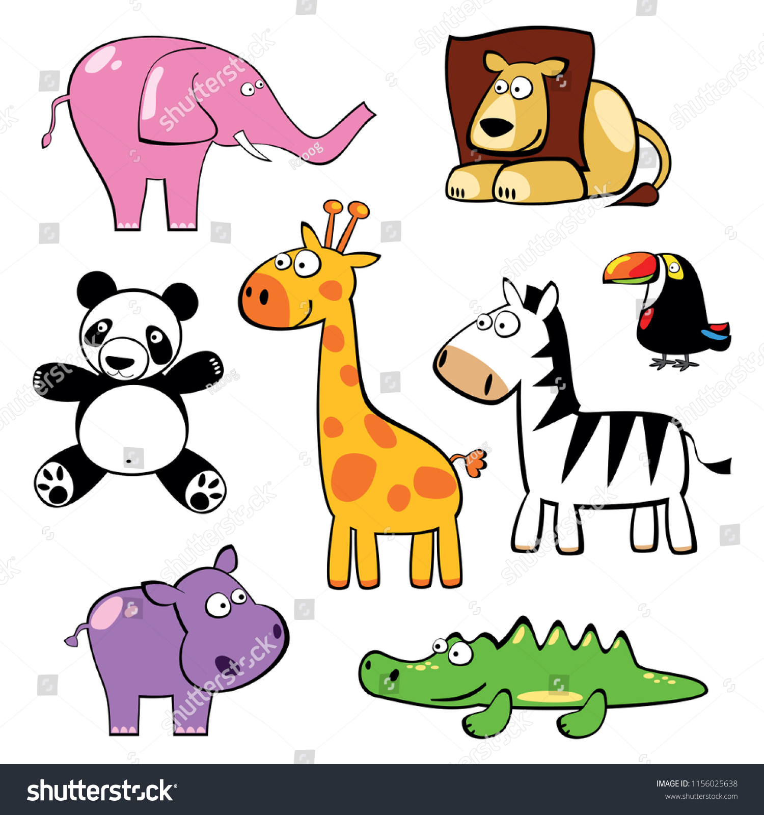 Exotic Cartoon Animals Vector 库存矢量图（免版税）1156025638 | Shutterstock