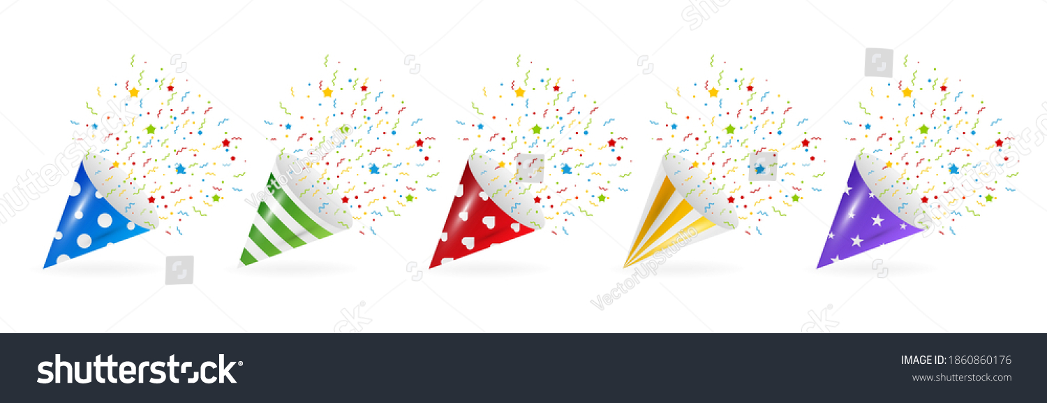 Exploding Party Popper Confetti Streamer Stock Vector (Royalty Free ...
