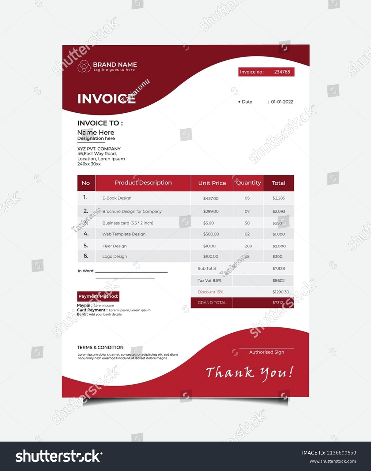 Eye Catching Stylish Invoice Template Stock Vector (Royalty Free ...