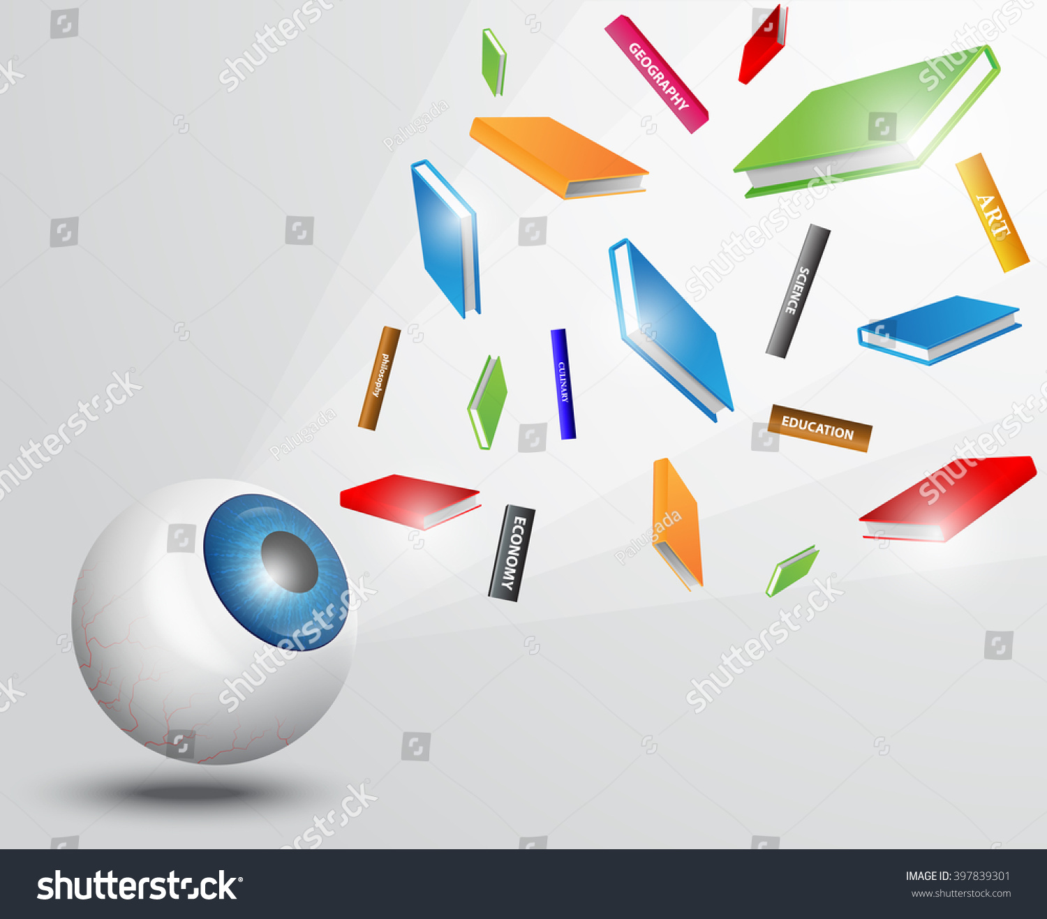 Eyeball Flying Books Stock Vector (Royalty Free) 397839301