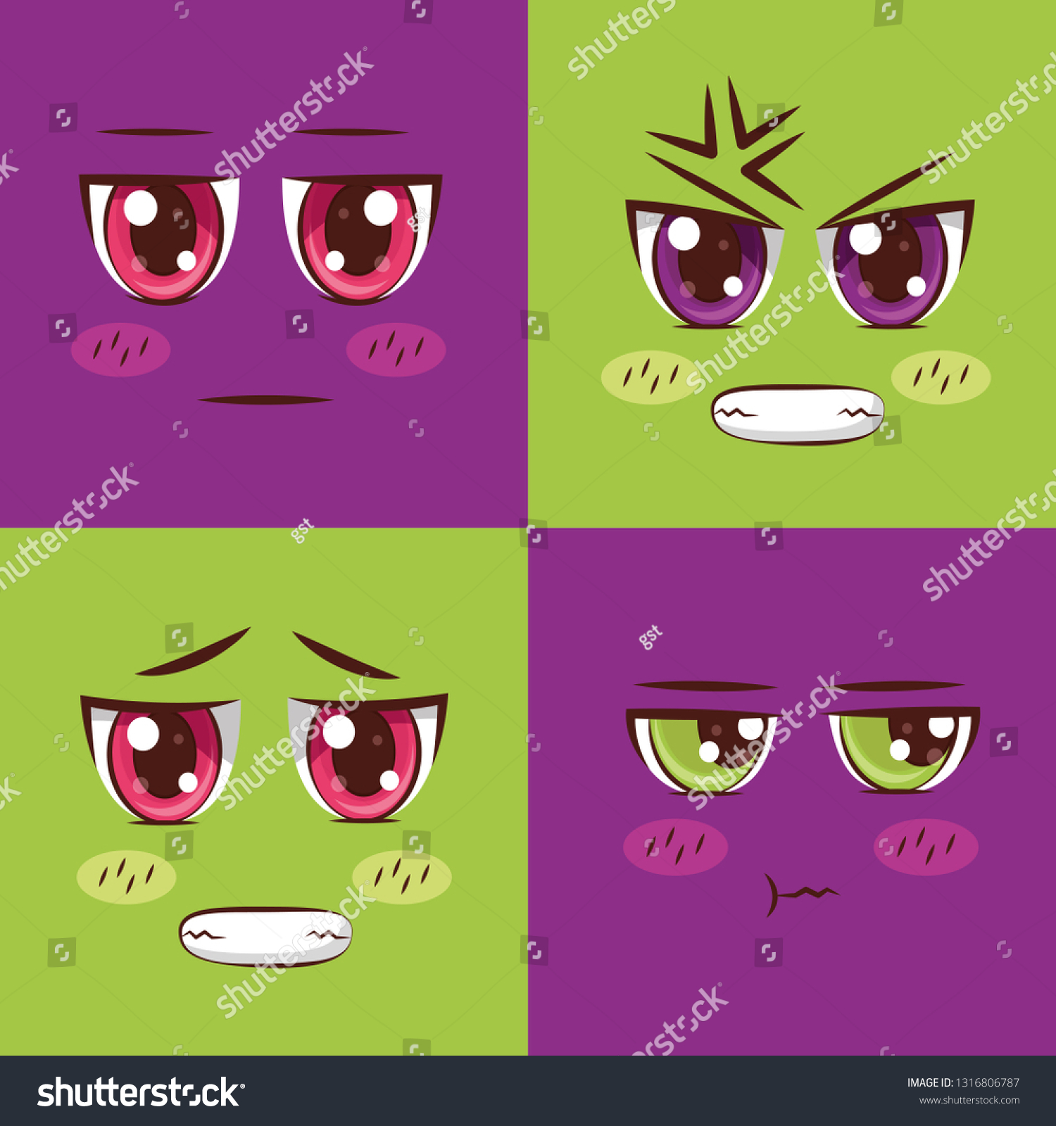 Face Anime Emoticon Set: เวกเตอร์สต็อก (ปลอดค่าลิขสิทธิ์) 1316806787 ...