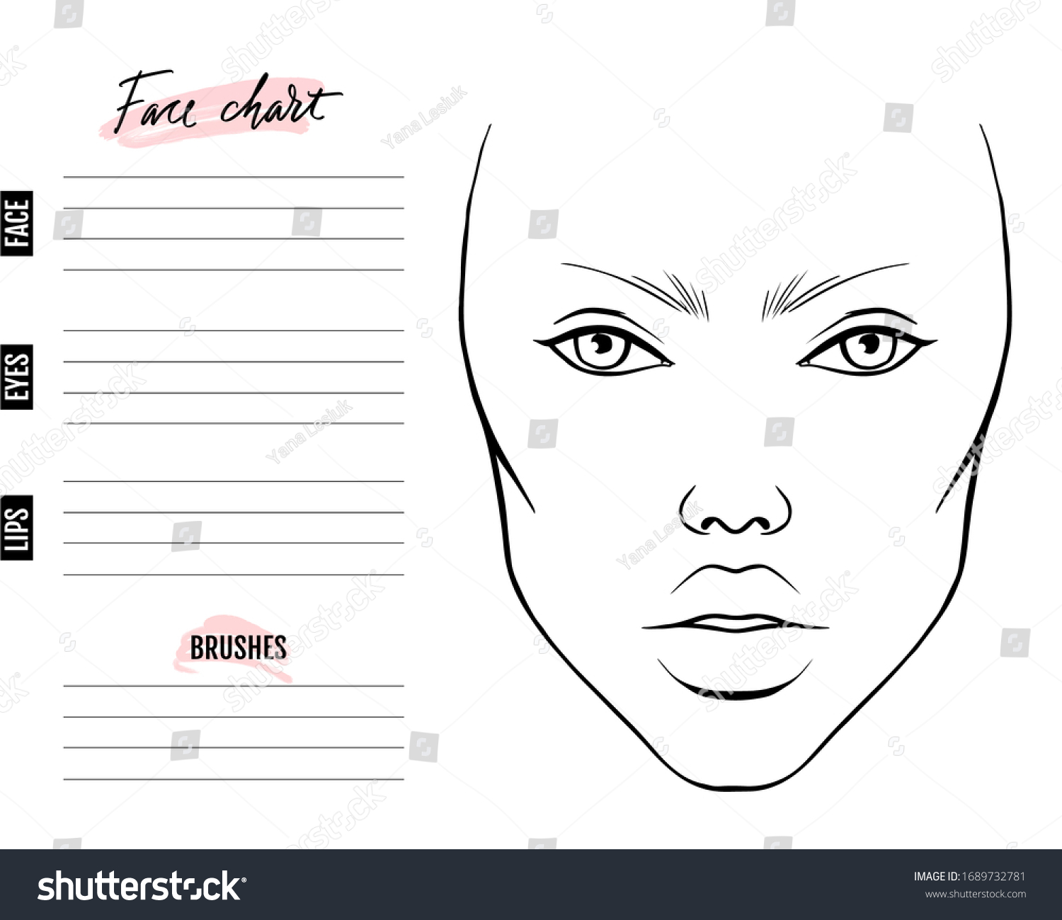 Face Chart Blank Makeup Artist Vector Stock Vector Royalty Free