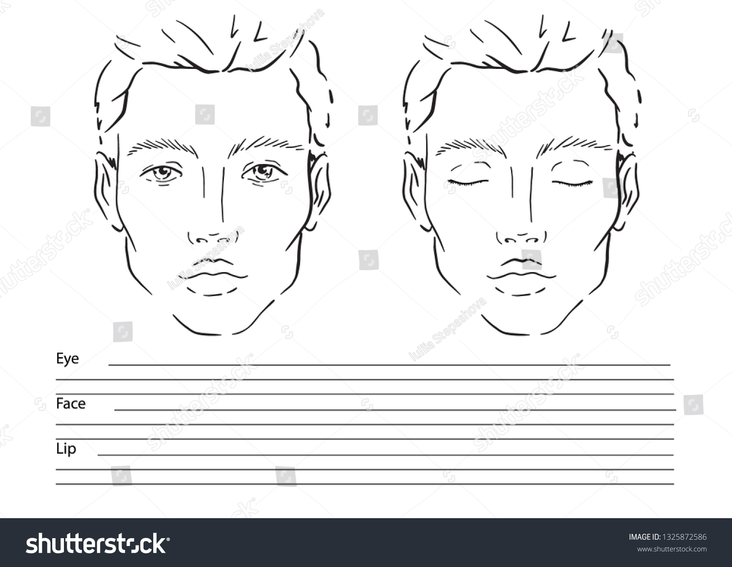 Face Chart Makeup Artist Blank Template 库存矢量图(免版税)1325872586 Shutterstock