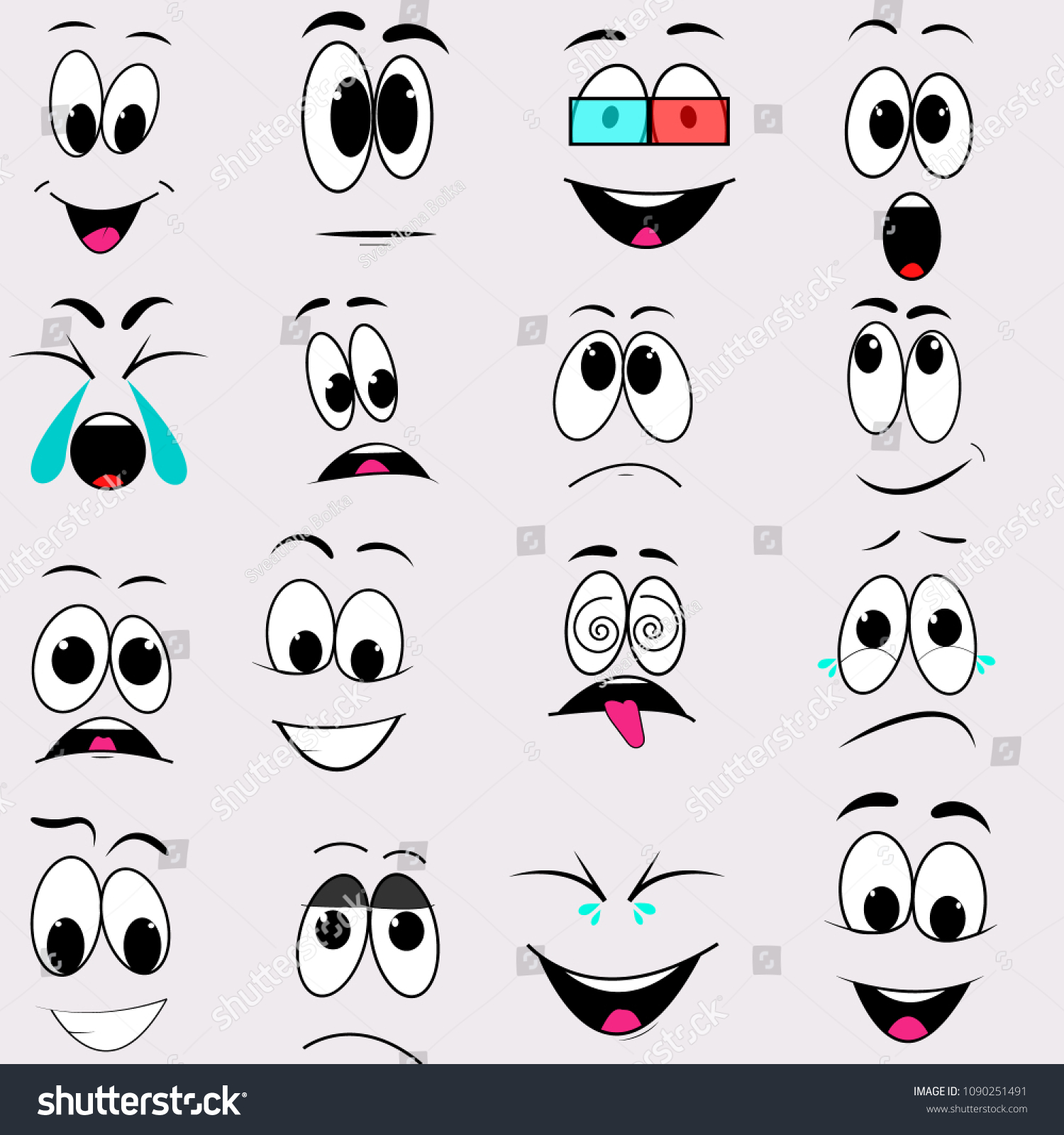 Face Emotion Cartoon Set Stock Vector (Royalty Free) 1090251491