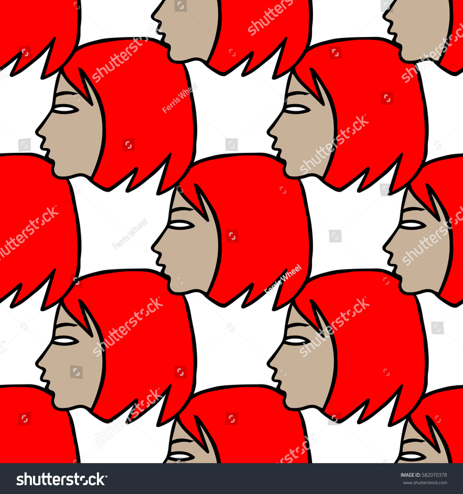 Face Girl Side View Vector Seamless Stock Vector (Royalty Free) 582070378