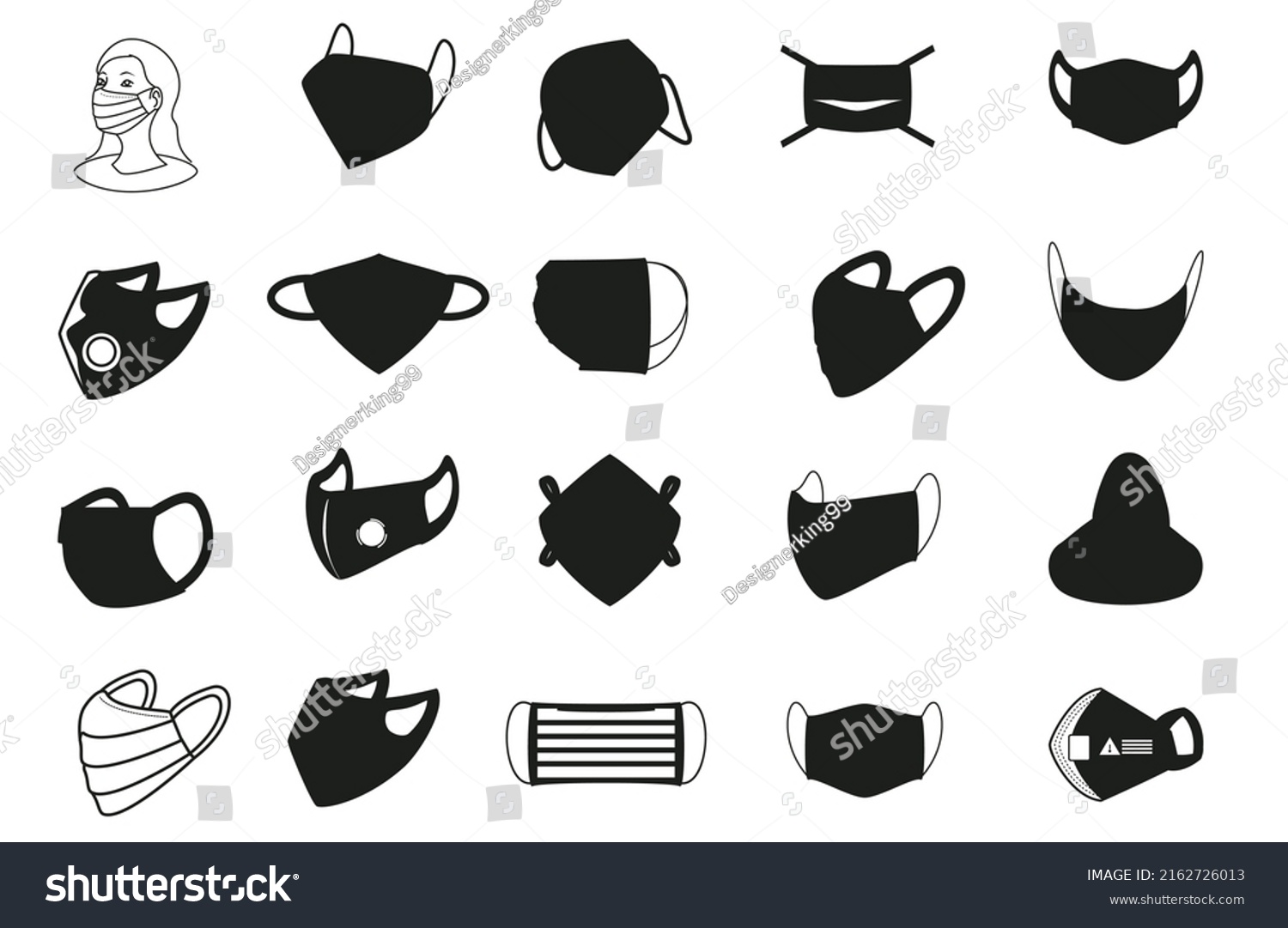 Face Mask Set Silhouettes Premium Vector Stock Vector (Royalty Free ...