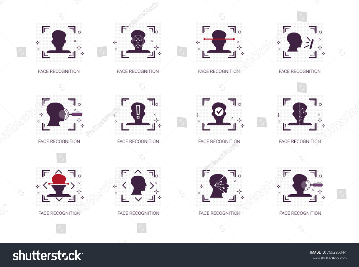 Face Recognition System Icons Set Biometric Stock Vector (Royalty Free ...