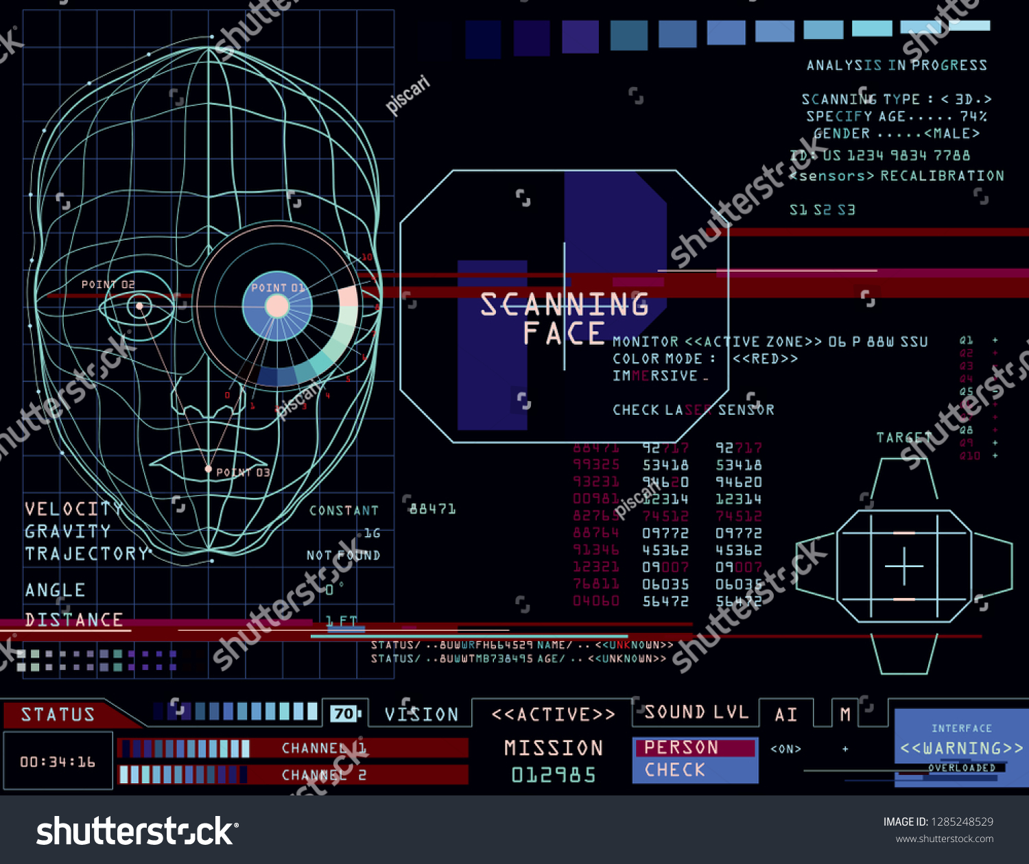 Face Recognition Technology Scifi App Hud: เวกเตอร์สต็อก (ปลอดค่า ...