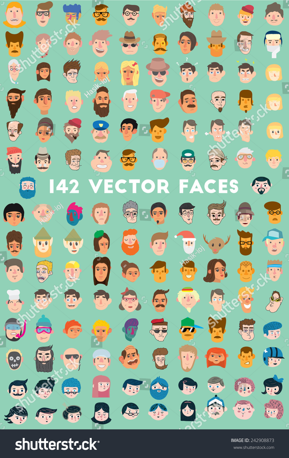 Faces Icons Mega Pack Flat Design Stock Vector (Royalty Free) 242908873 ...