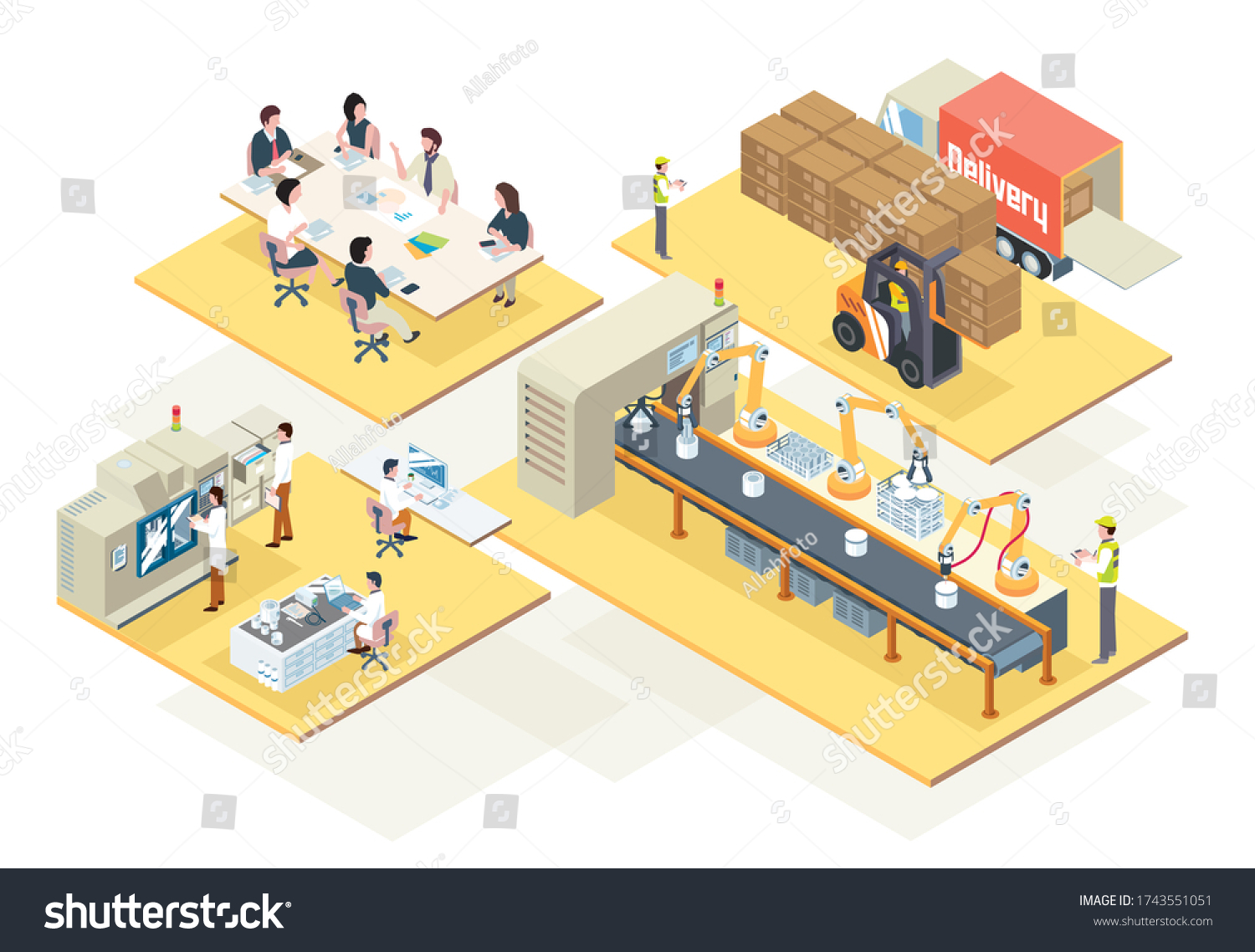 Factory Administration Work Isometric Yellow Stock Vector (Royalty Free ...