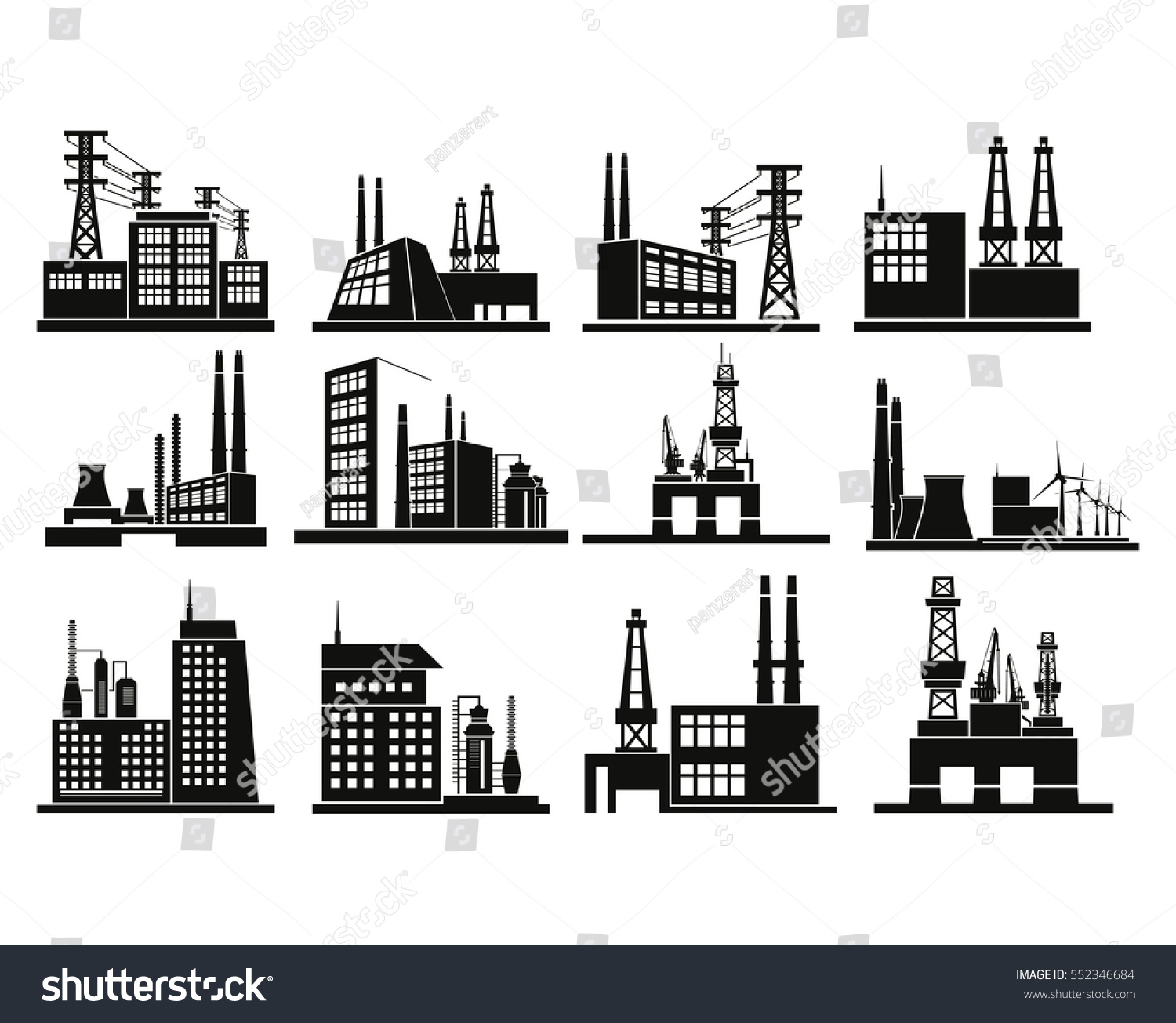 Factory Process Silhouette Set Stock Vector (Royalty Free) 552346684