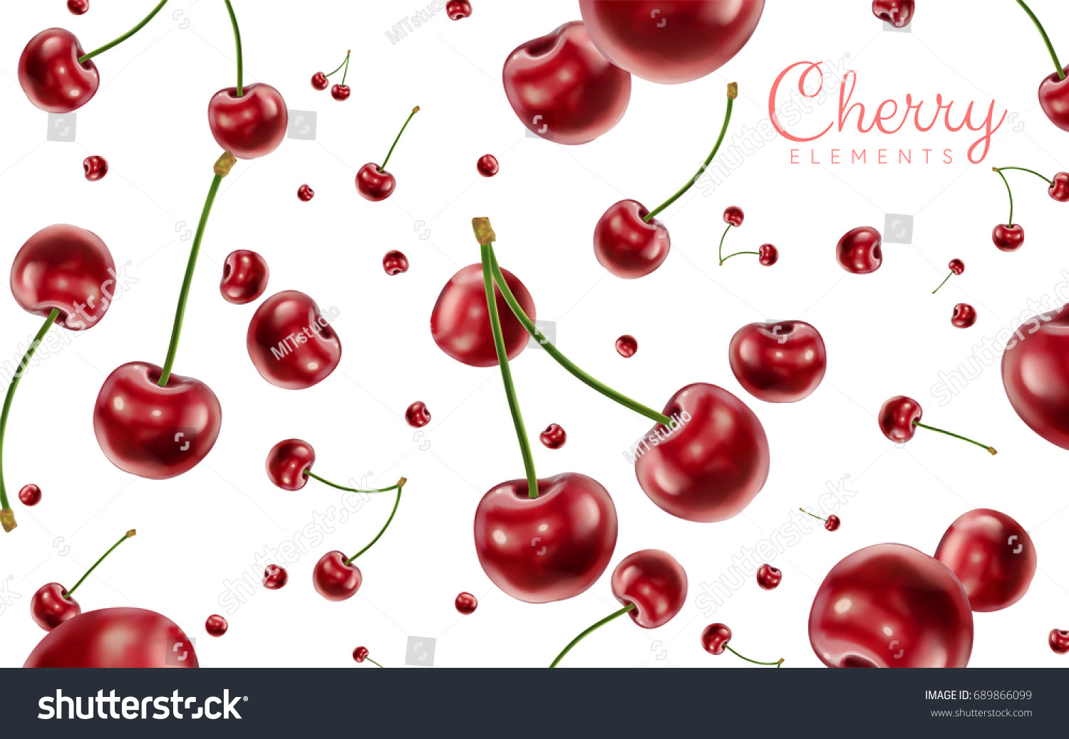 Falling Cherries Elements Realistic Cherry Background Stock Vector ...
