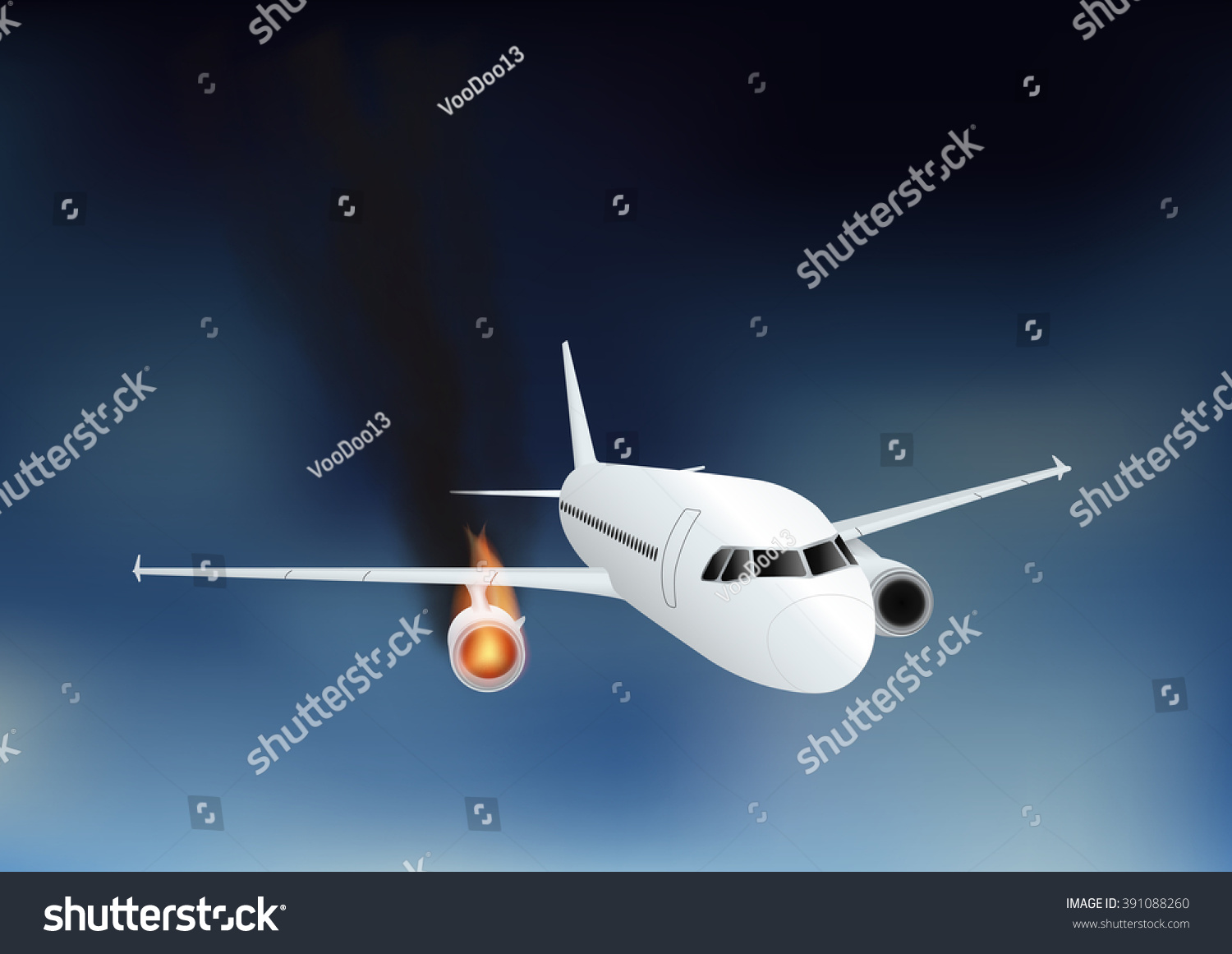Falling Damaged Plane Fire Vector Illustration: เวกเตอร์สต็อก (ปลอดค่า ...