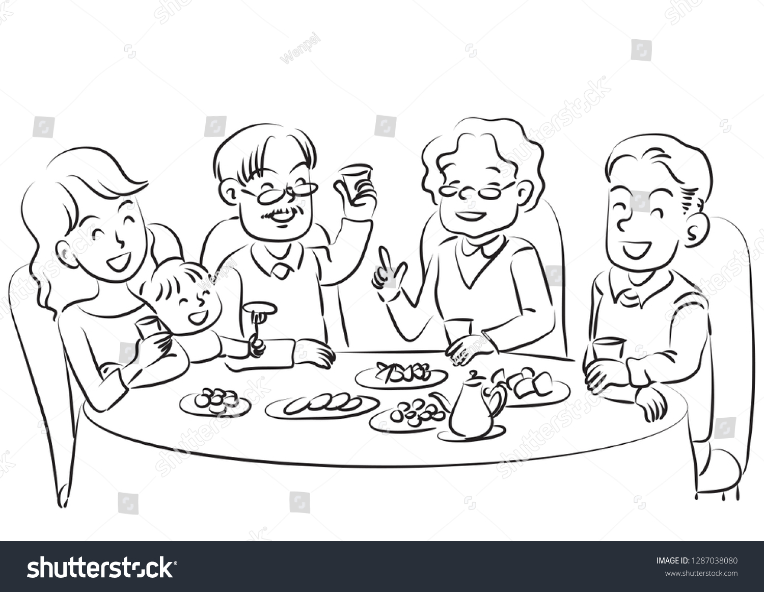 Family Dinner Time Vector Stock Vector (Royalty Free) 1287038080