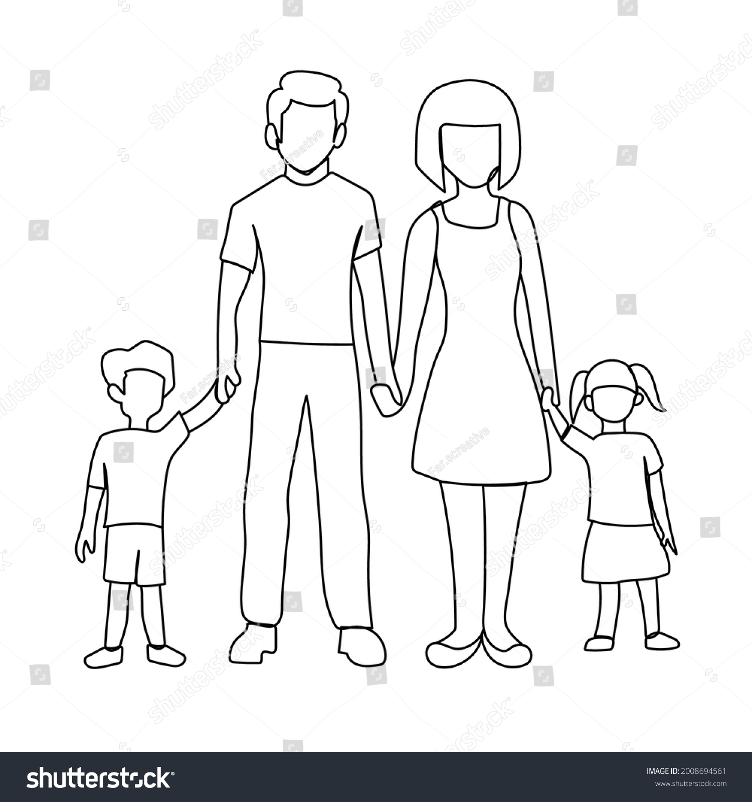 Family Single Line Drawing Vector Isolated Stock Vector (Royalty Free ...