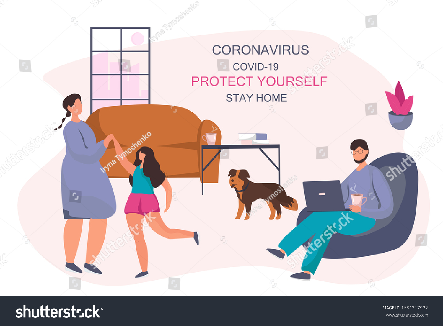 Family Stay Home Stay Safeworking Homepeople Stock Vector (Royalty Free ...