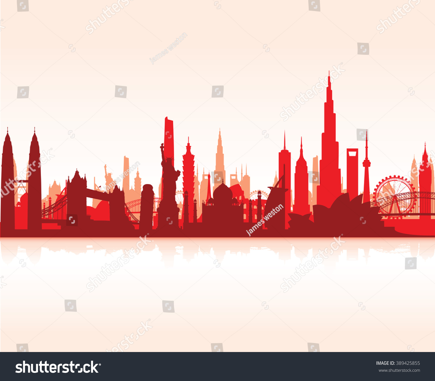 Famous Landmarks Cityscape Background Stock Vector (Royalty Free ...