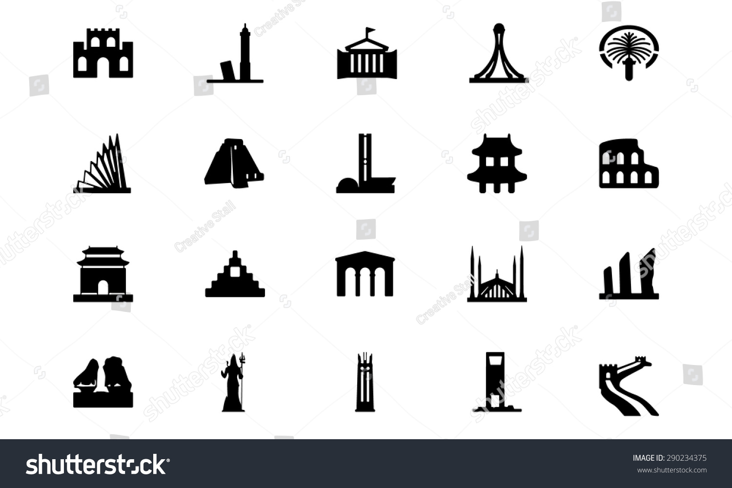 Famous Monuments Vector Icons 4: เวกเตอร์สต็อก (ปลอดค่าลิขสิทธิ์) 290234375