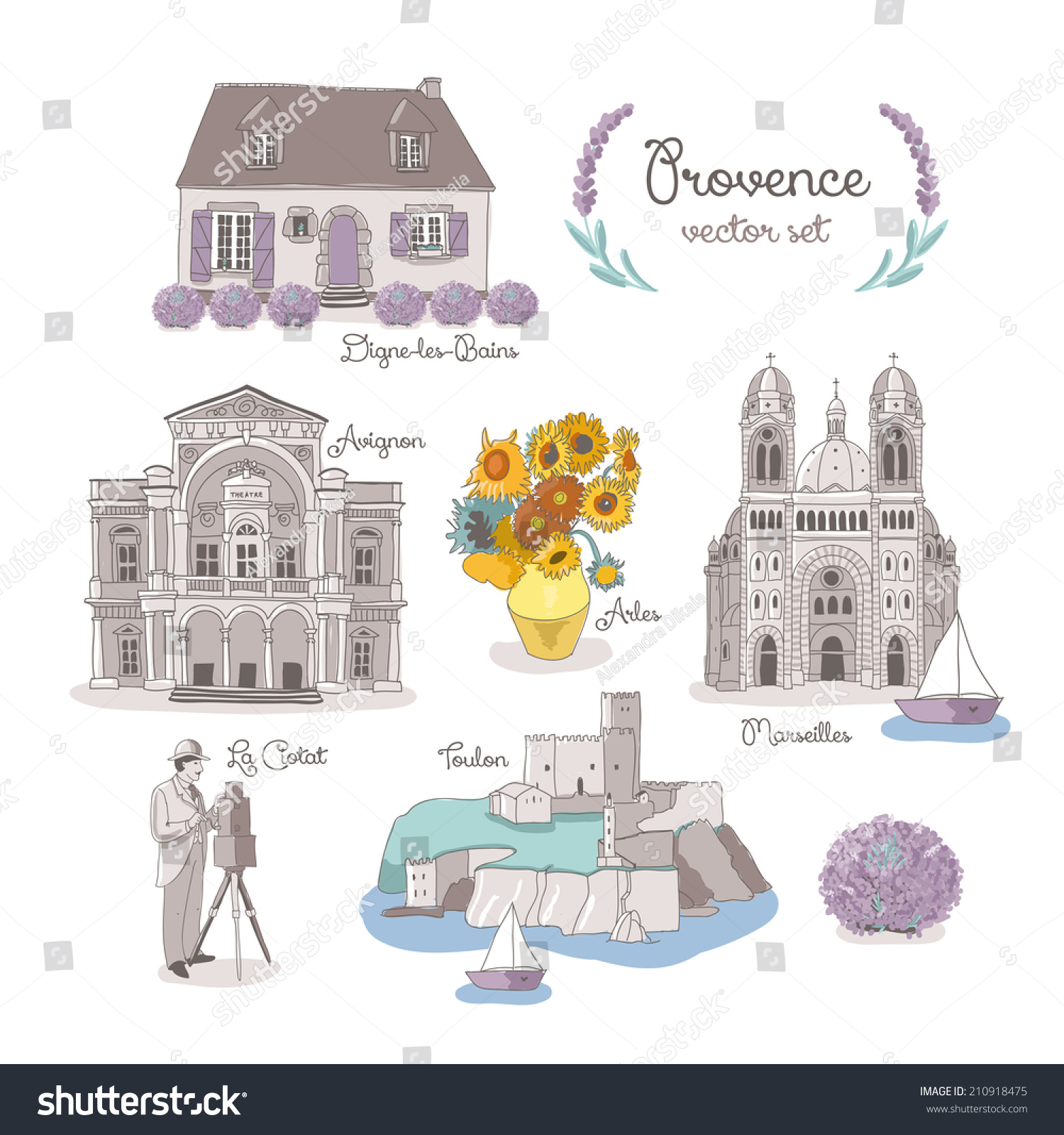 Famous Provence Landmarks Vector Illustration Stock Vector (Royalty ...