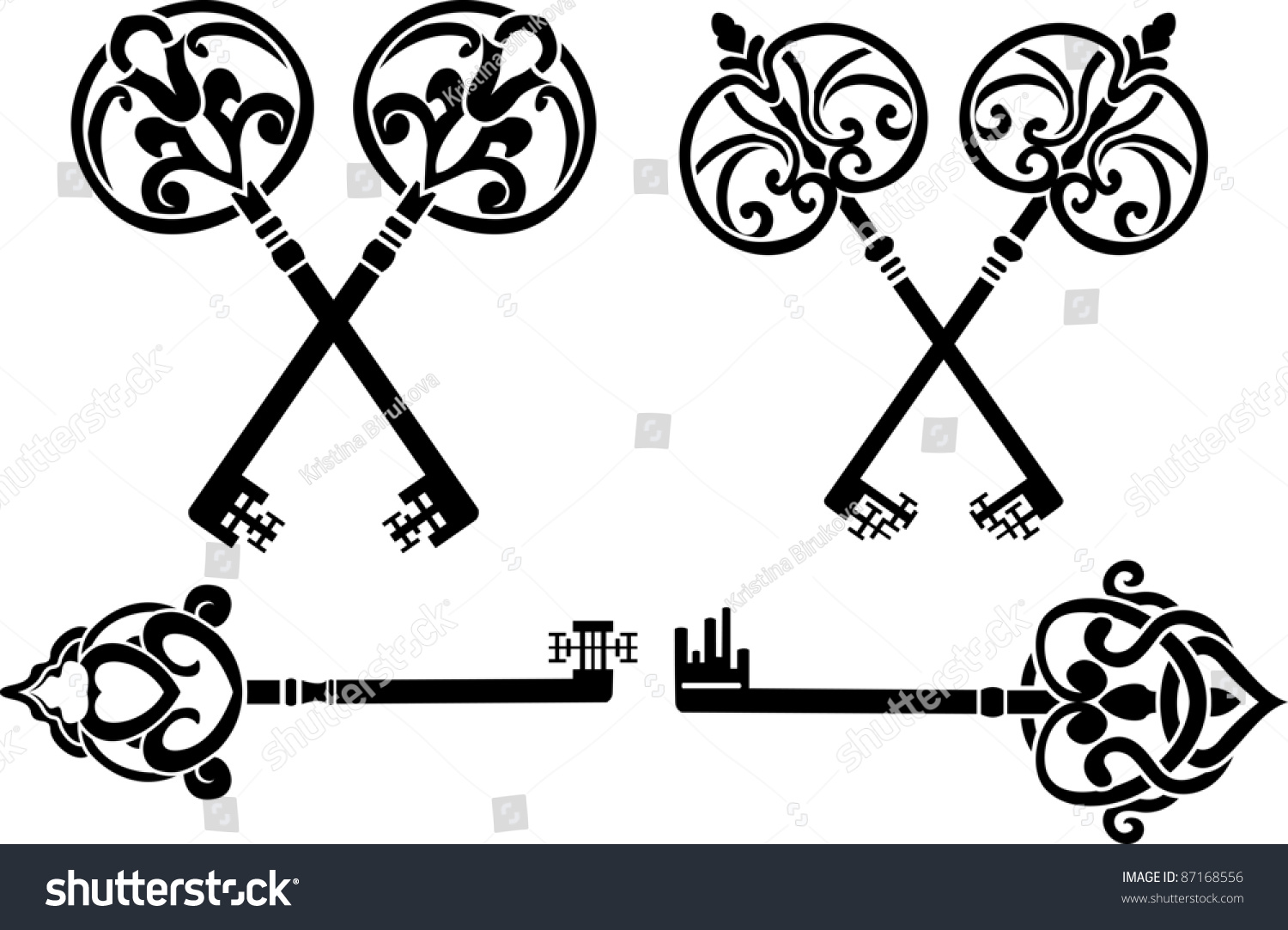 Fantasy Key Set Stencil Stock Vector (Royalty Free) 87168556